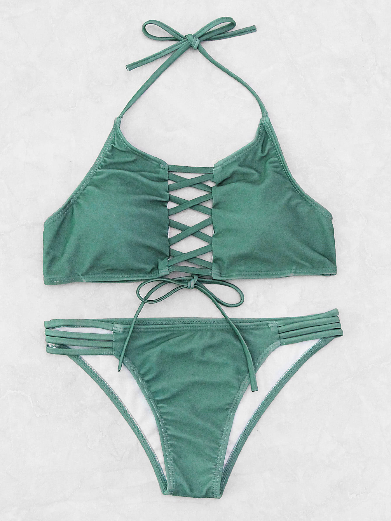 Criss Cross Ladder Cutout Halter Bikini Set Shein Sheinside