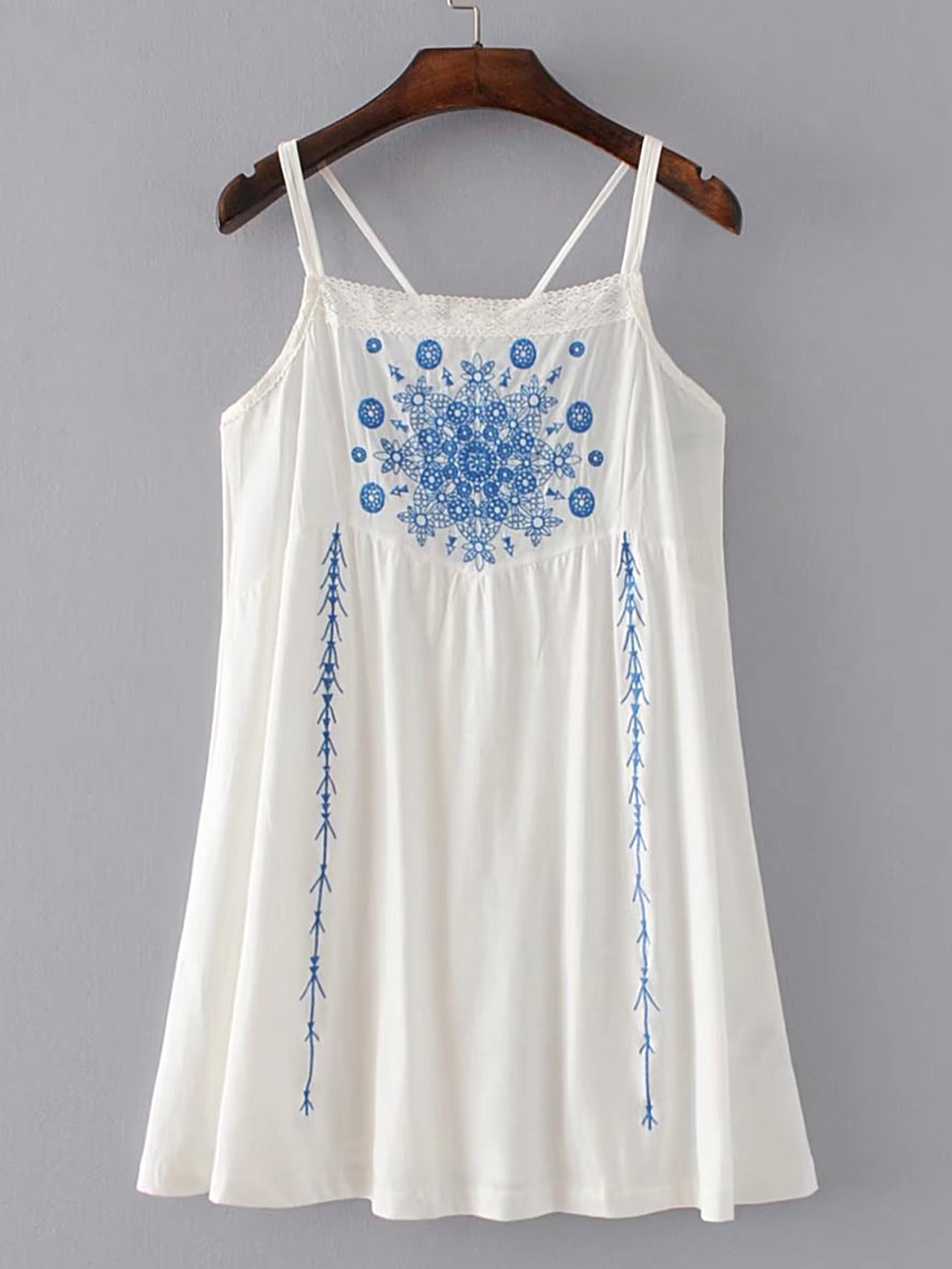 Contrast Lace Criss Cross Back Cami Dress Shein Sheinside
