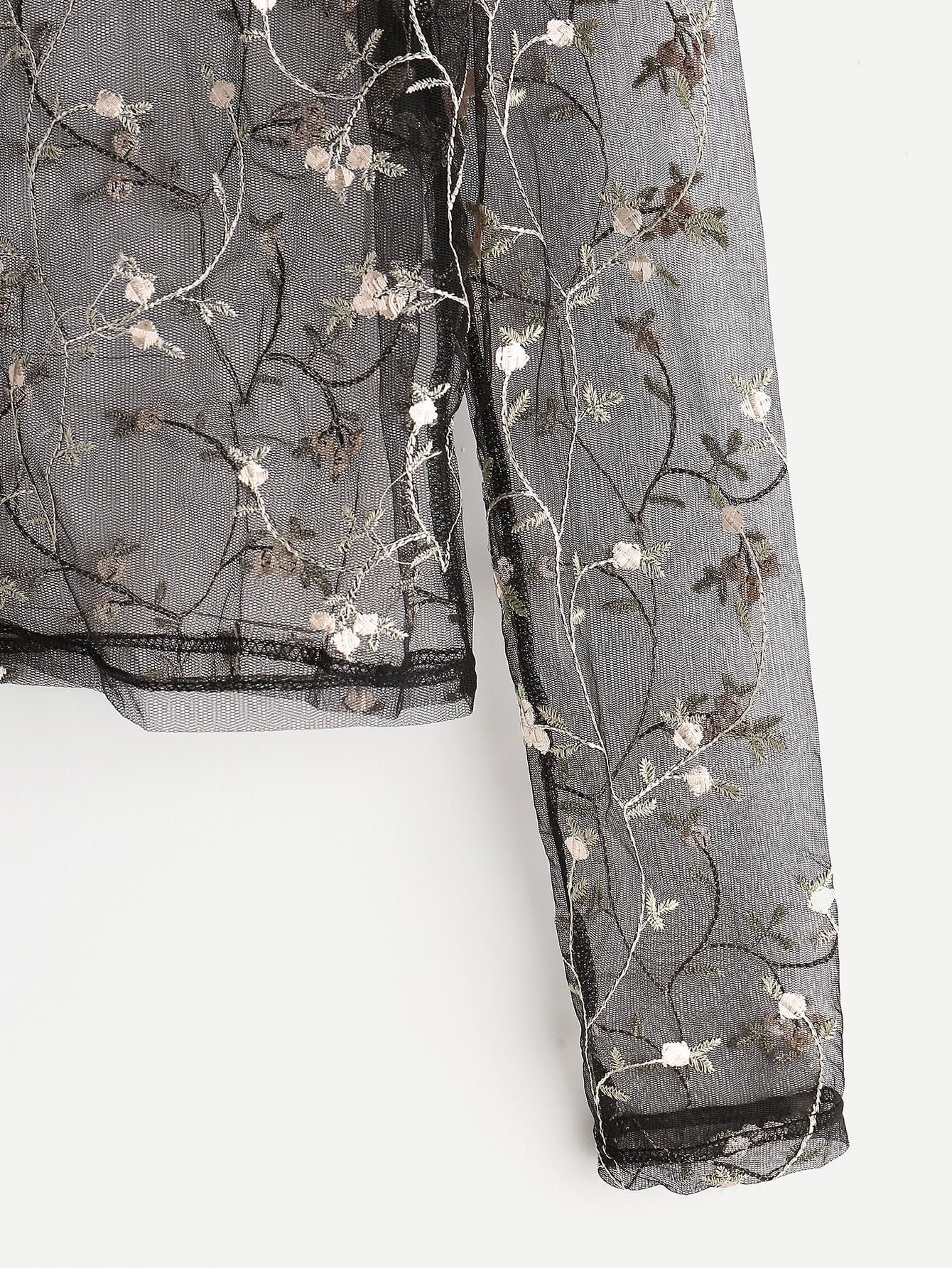Floral Embroidered Sheer Mesh Topfor Women Romwe