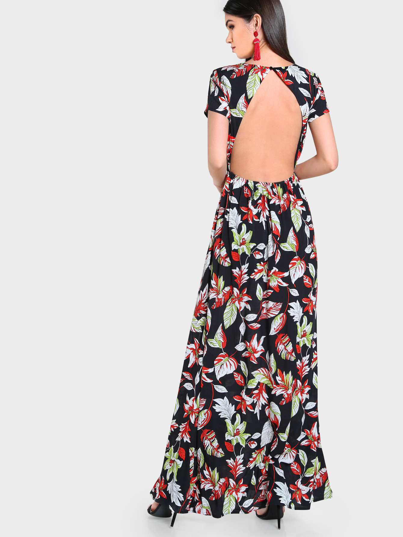 Tie Front M Slit Peekaboo Dress Shein Sheinside