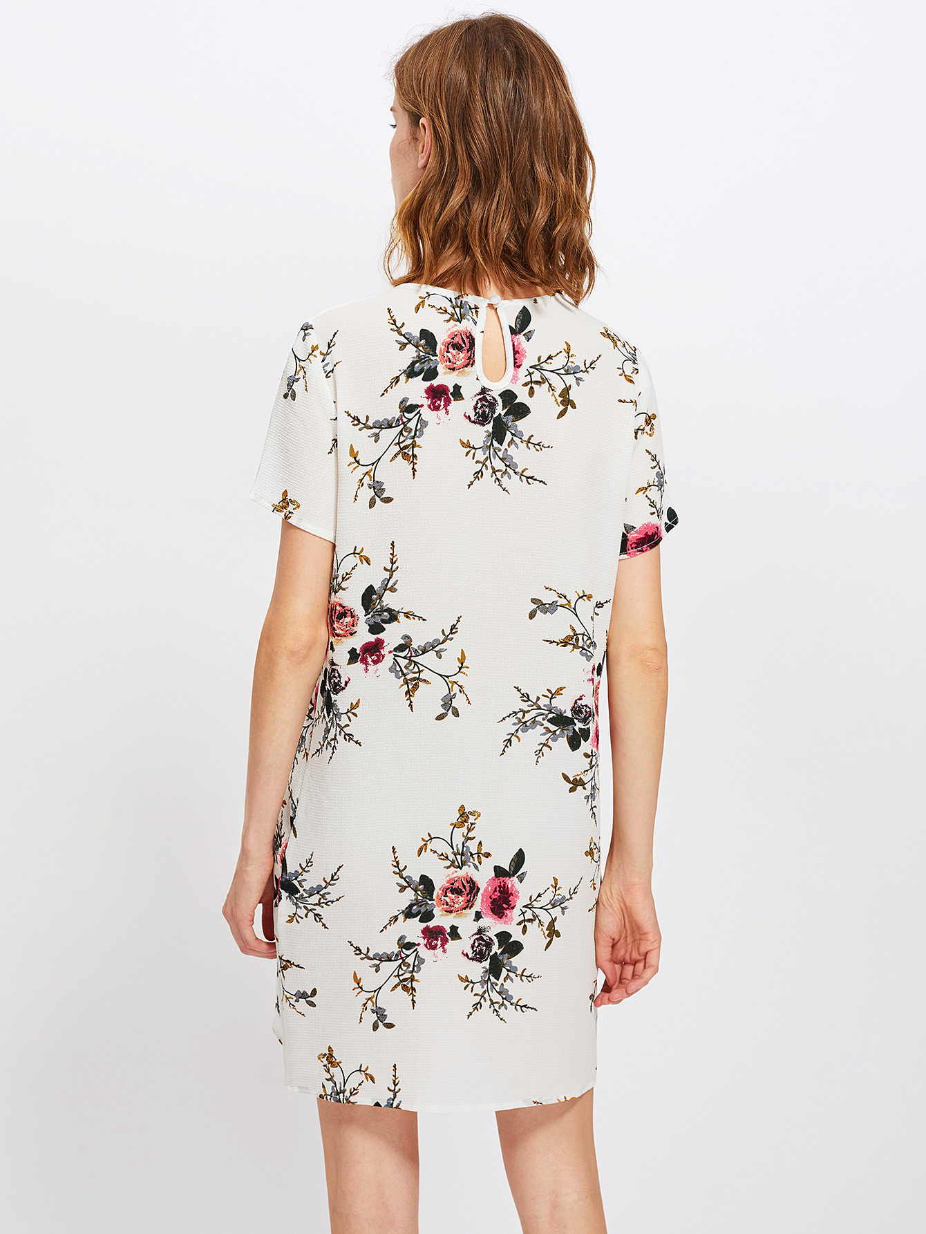 Buttoned Keyhole Back Floral Dress Shein Sheinside