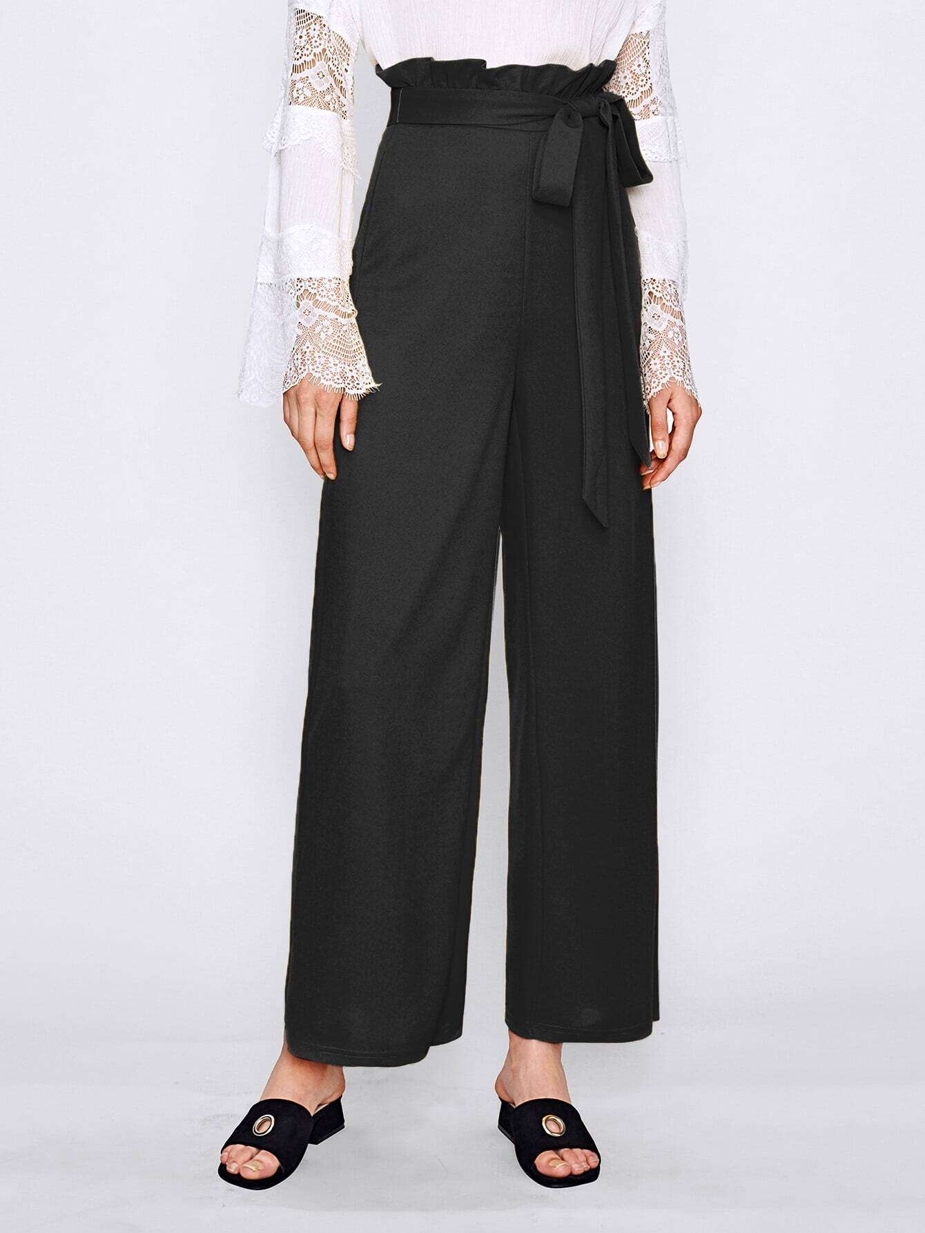 Belted Ruffle Waist Palazzo Pants Shein Sheinside