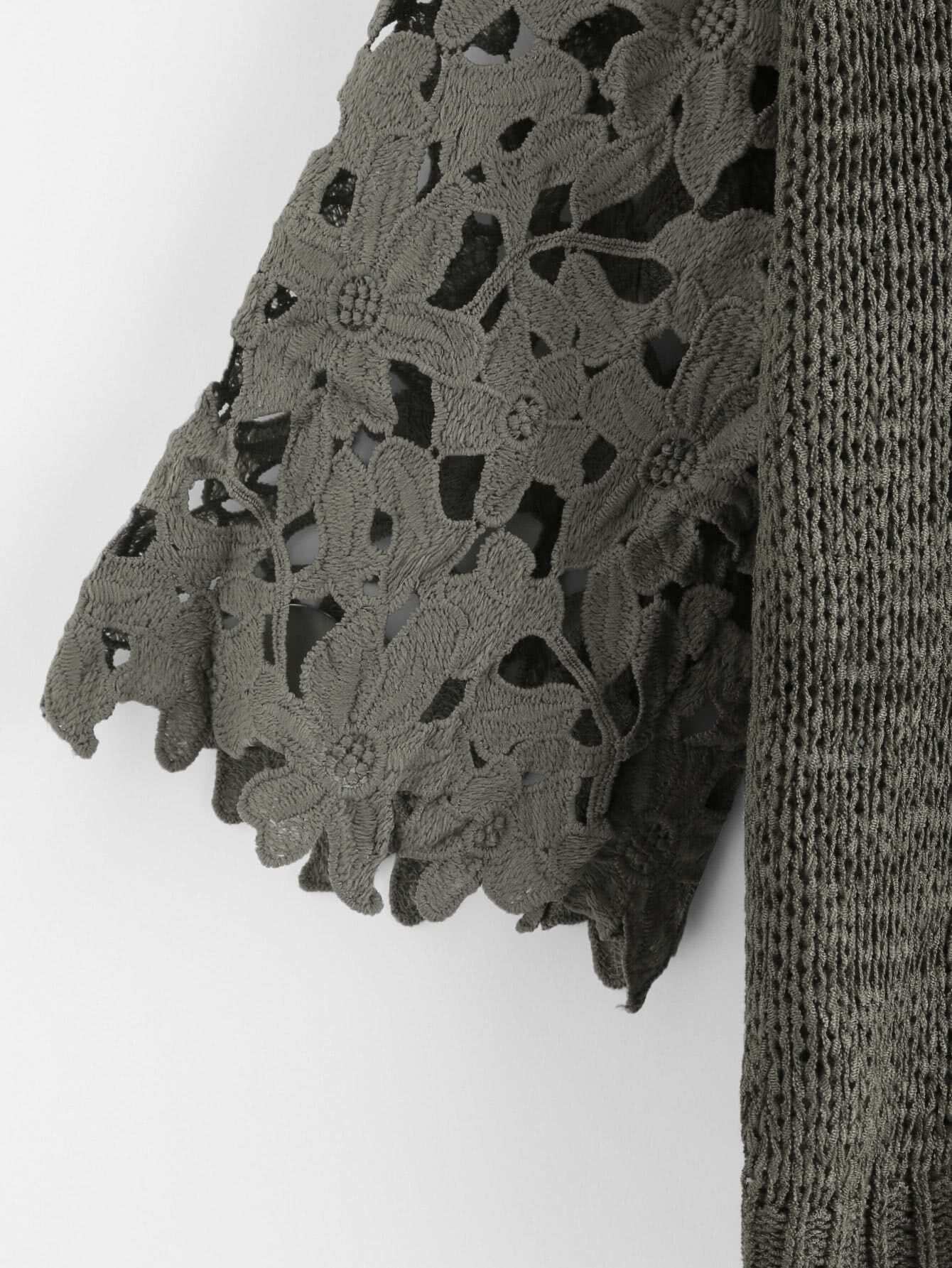 Hollow Out Crochet Sleeve Insert Sweater Shein Sheinside