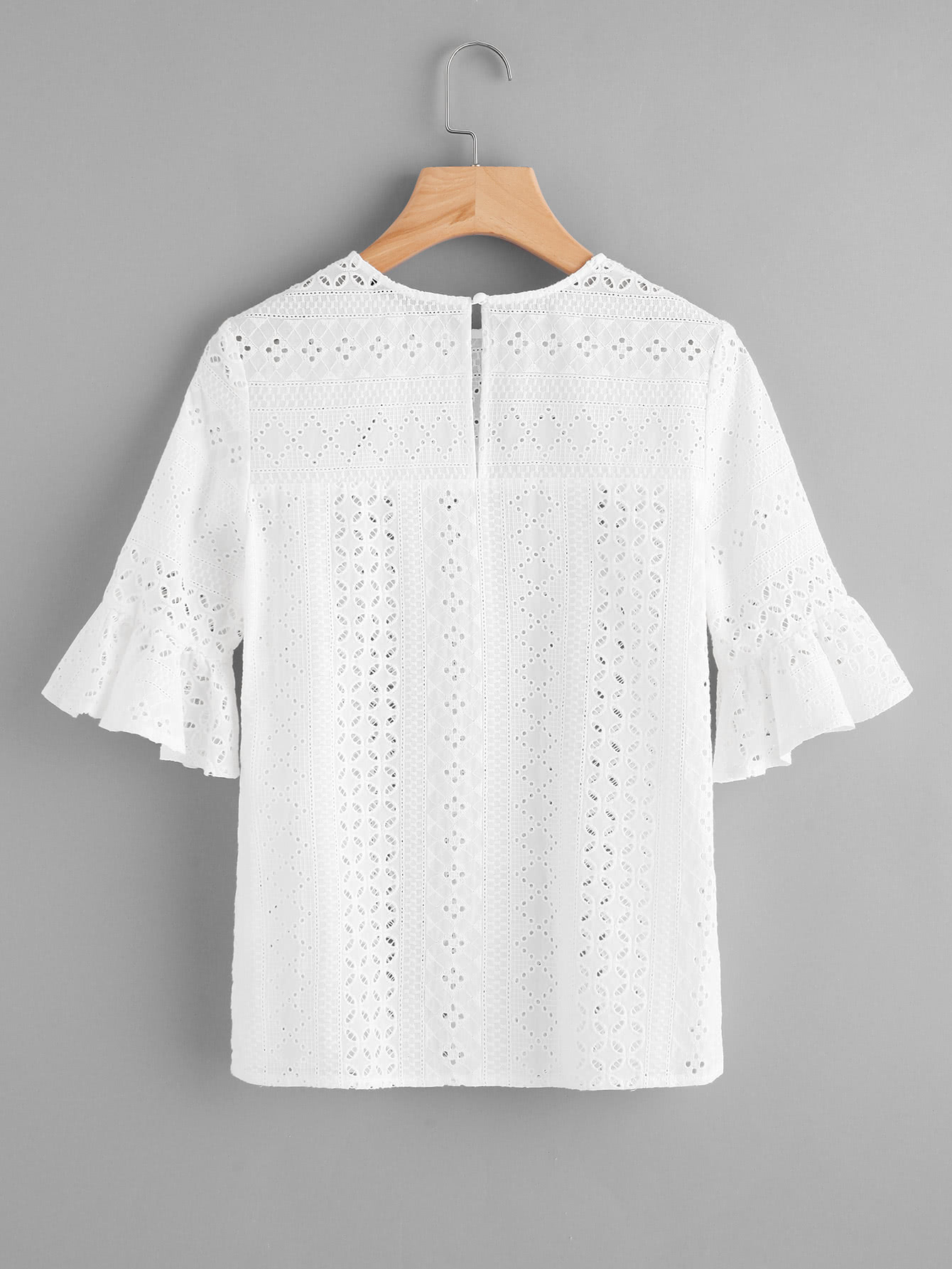 Eyelet Embroidery Ruffle Trim Sleeve Top Shein Sheinside
