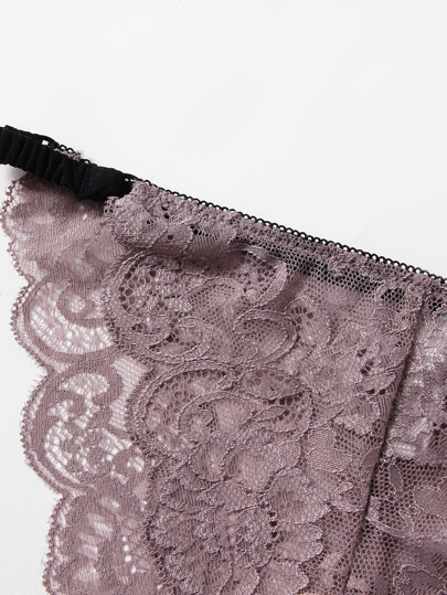 Bow Detail Scallop Trim Lace Lingerie Set Shein Sheinside