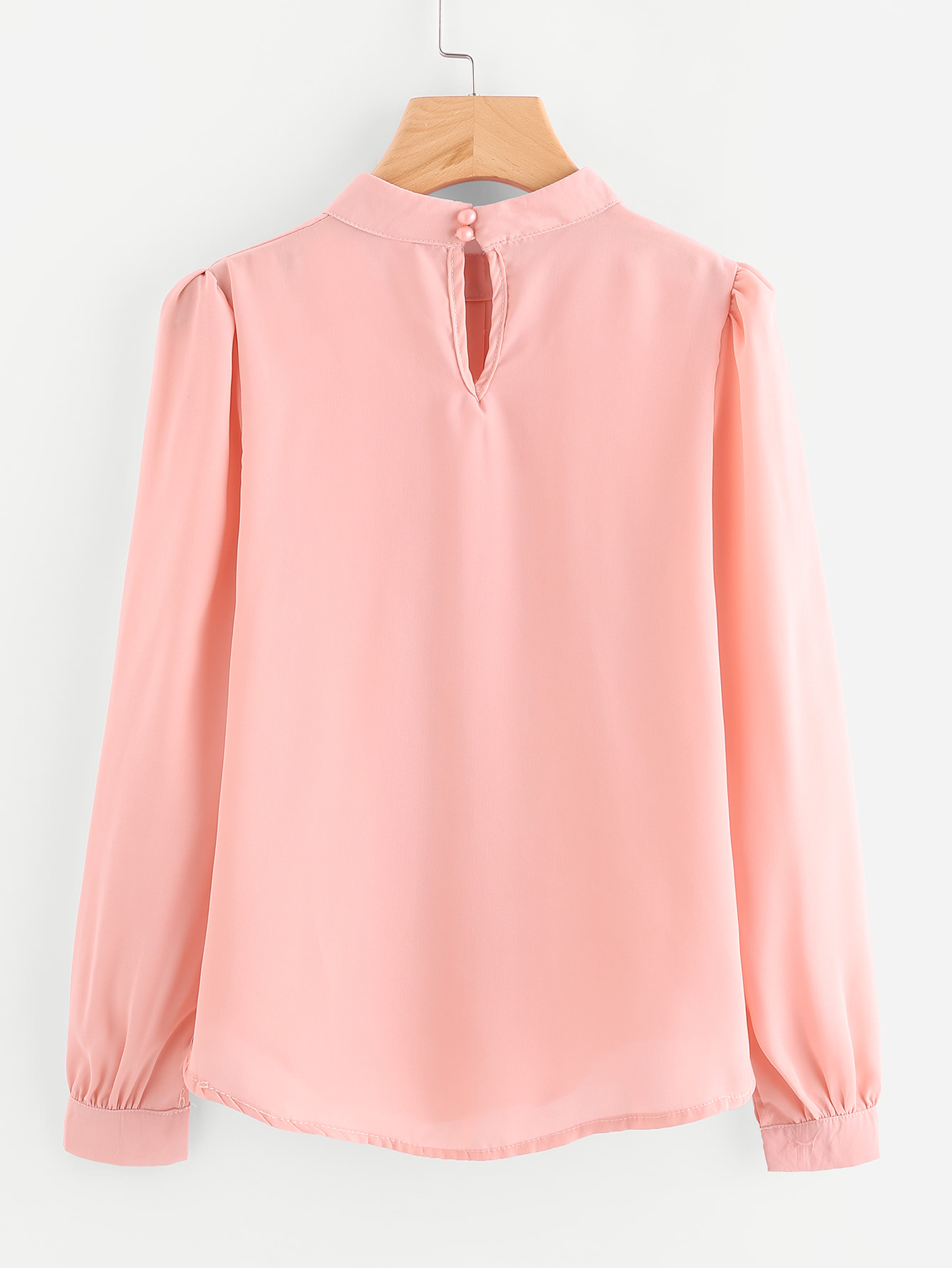 Pleated Detail Button Keyhole Back Chiffon Blousefor Women Romwe