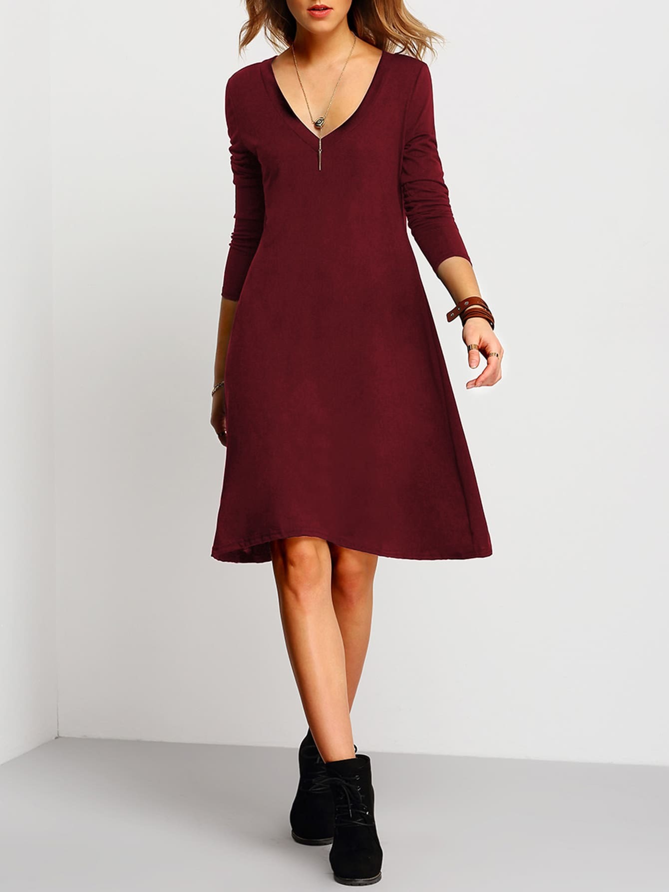 V Neckline Swing Dress Shein Sheinside