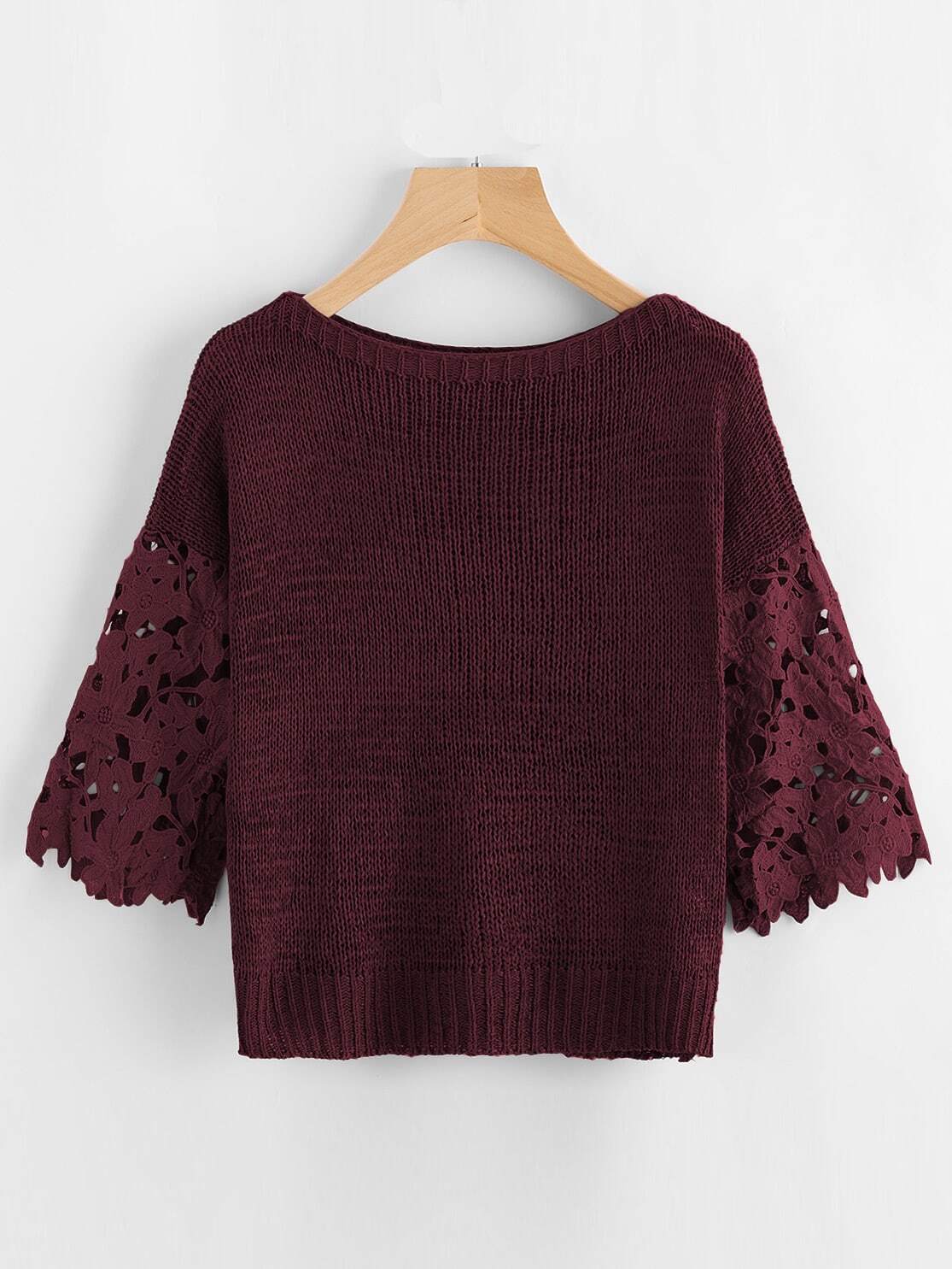 Hollow Out Crochet Sleeve Insert Sweater Shein Sheinside