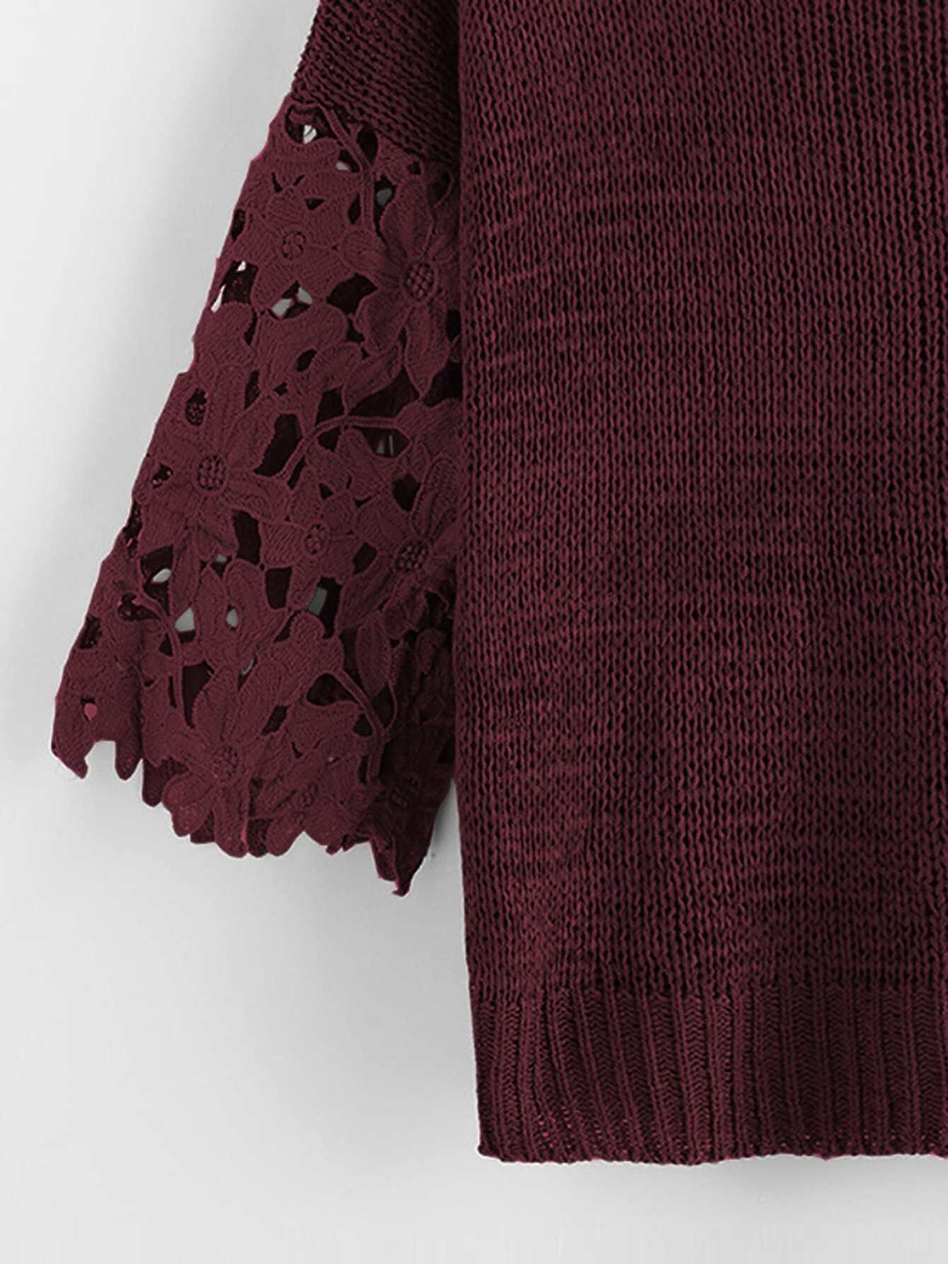 Hollow Out Crochet Sleeve Insert Sweater Shein Sheinside