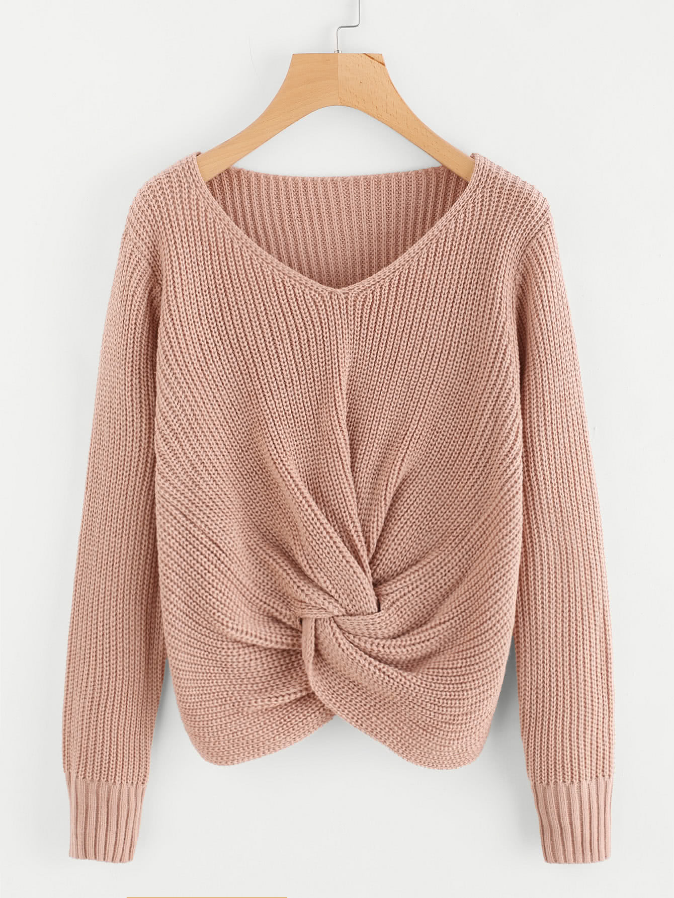V Neckline Twist Front Sweater Shein Sheinside