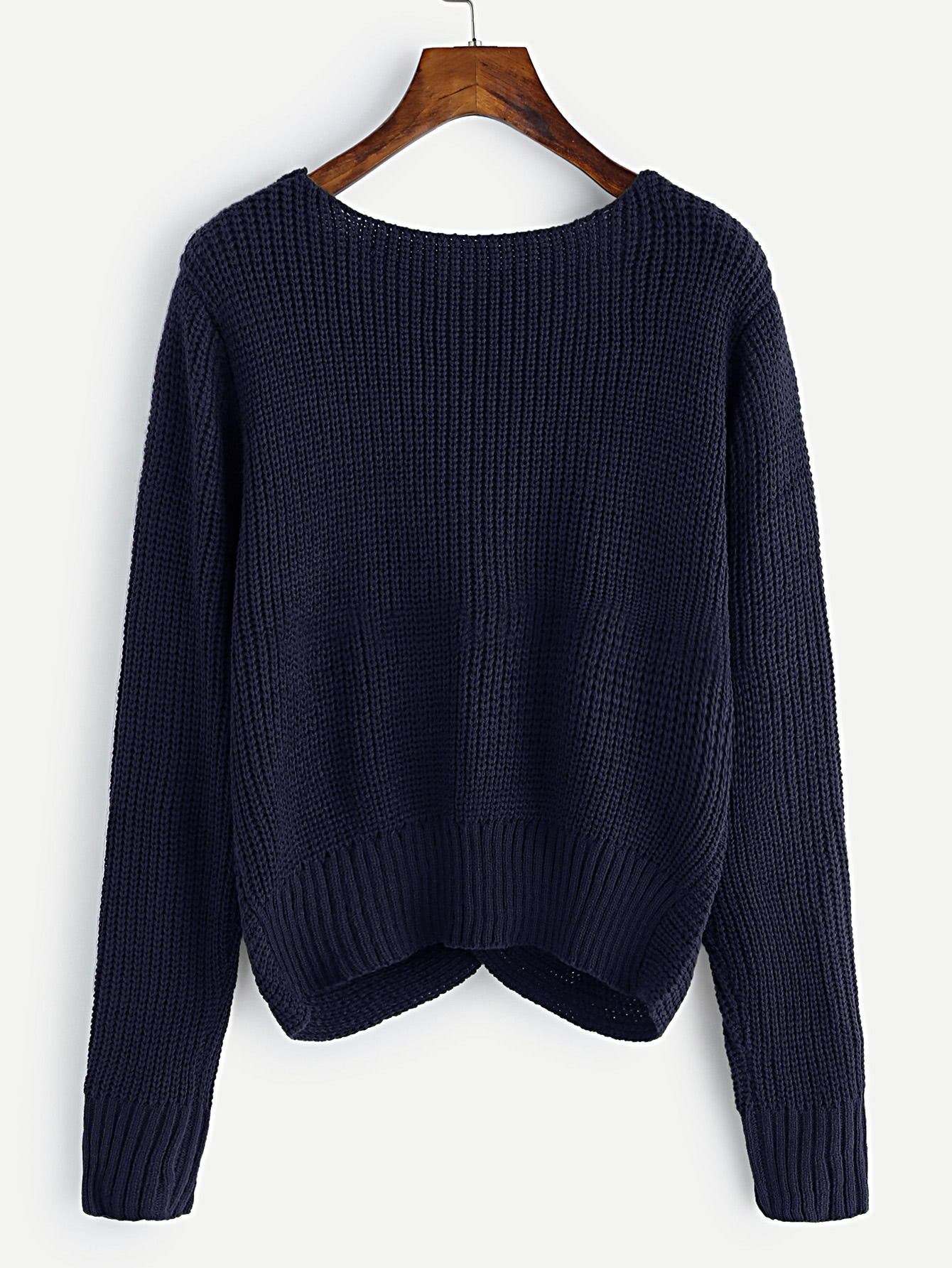 V Neckline Twist Front Sweater Shein Sheinside