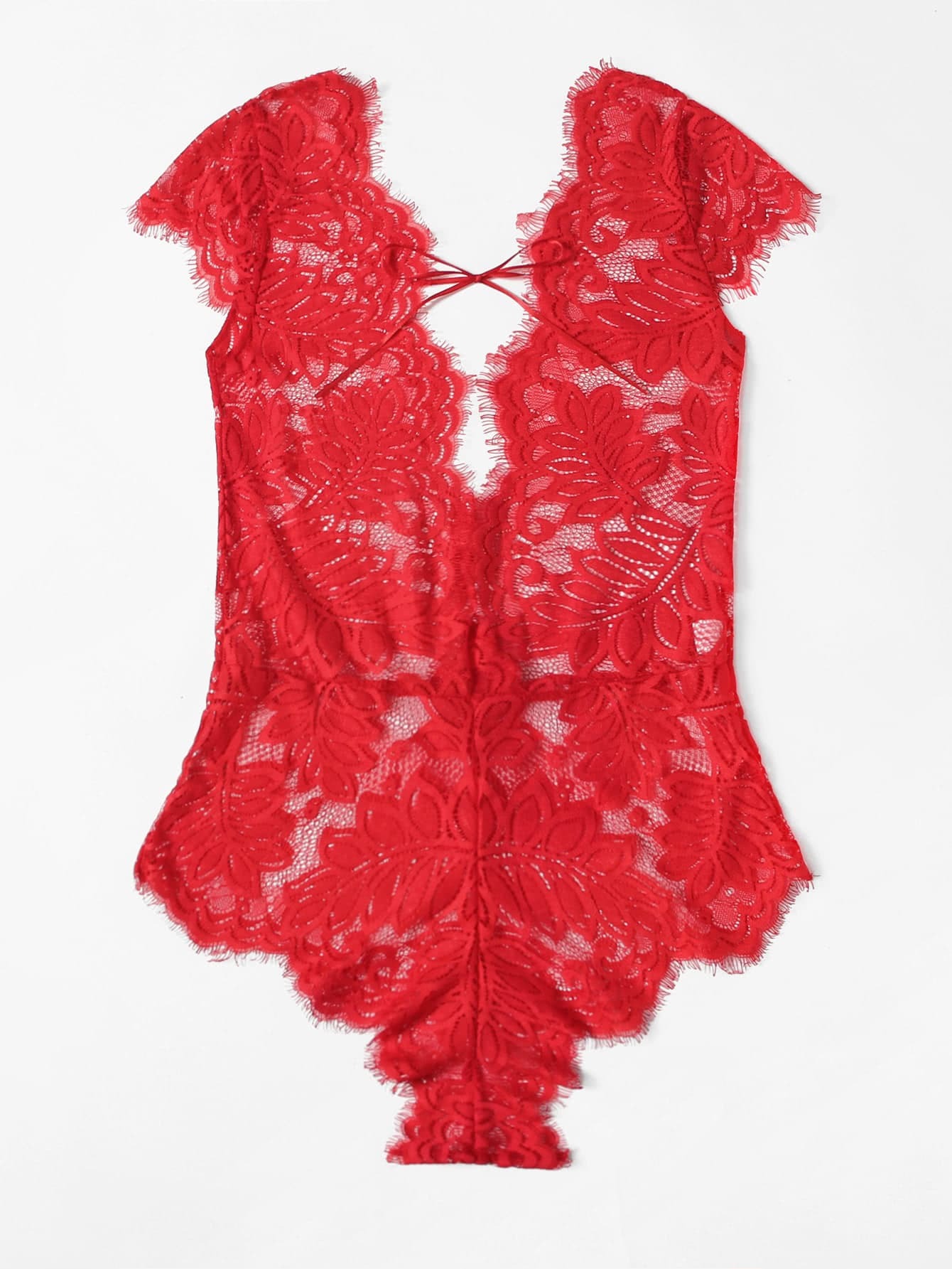 Eyelash Lace Trim Plunge Teddy Bodysuit Shein Sheinside