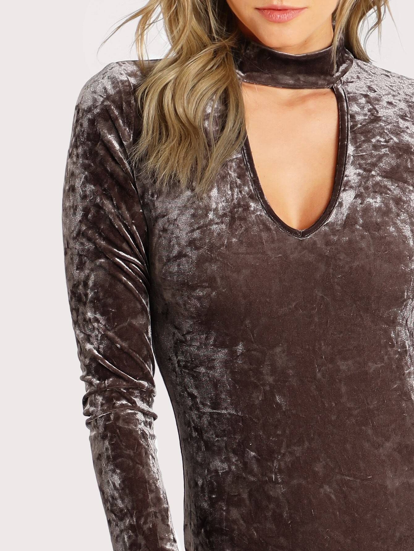 Choker Neck Crushed Velvet Bodysuit Shein Sheinside