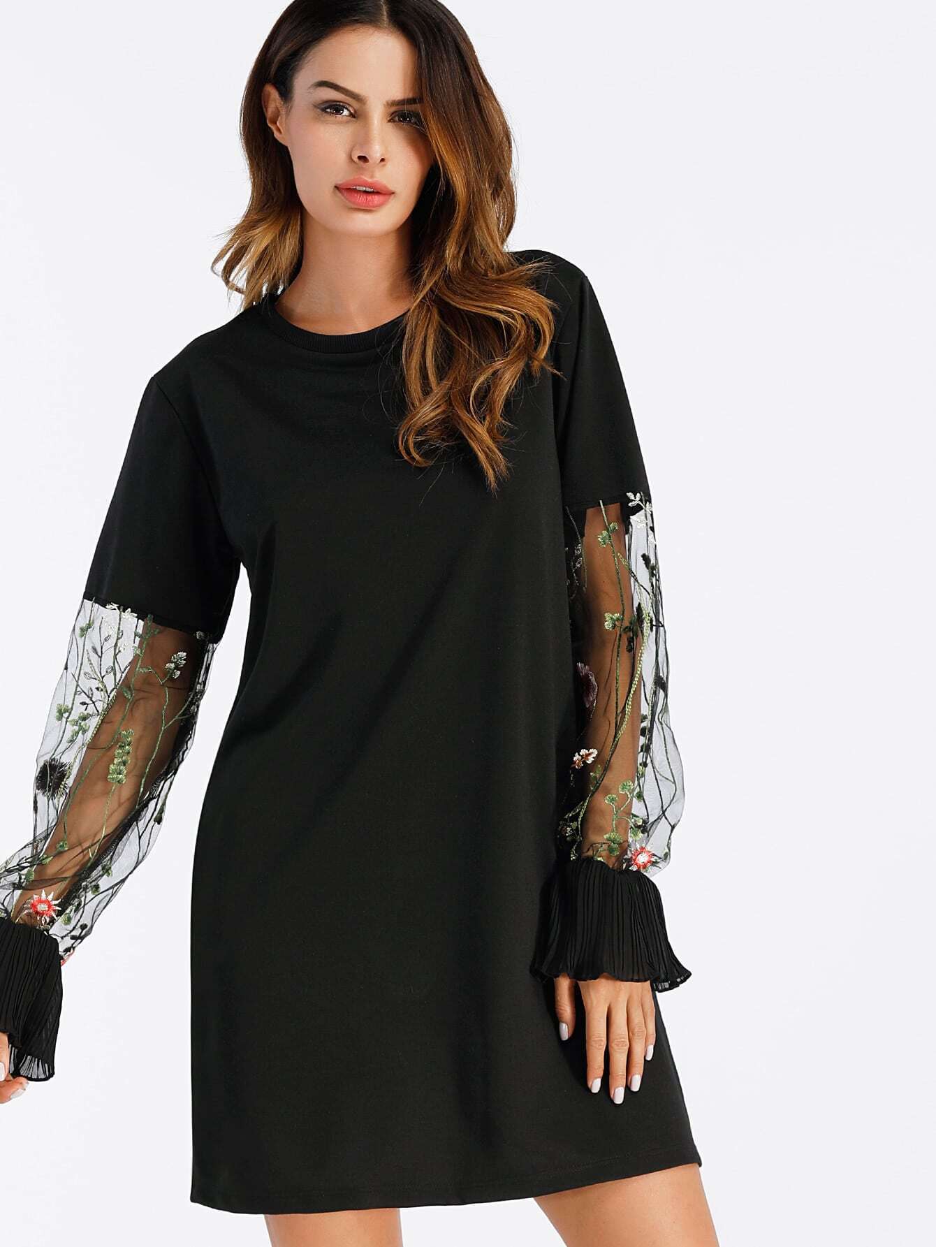Floral Embroidered Lace Panel Dress Shein Sheinside