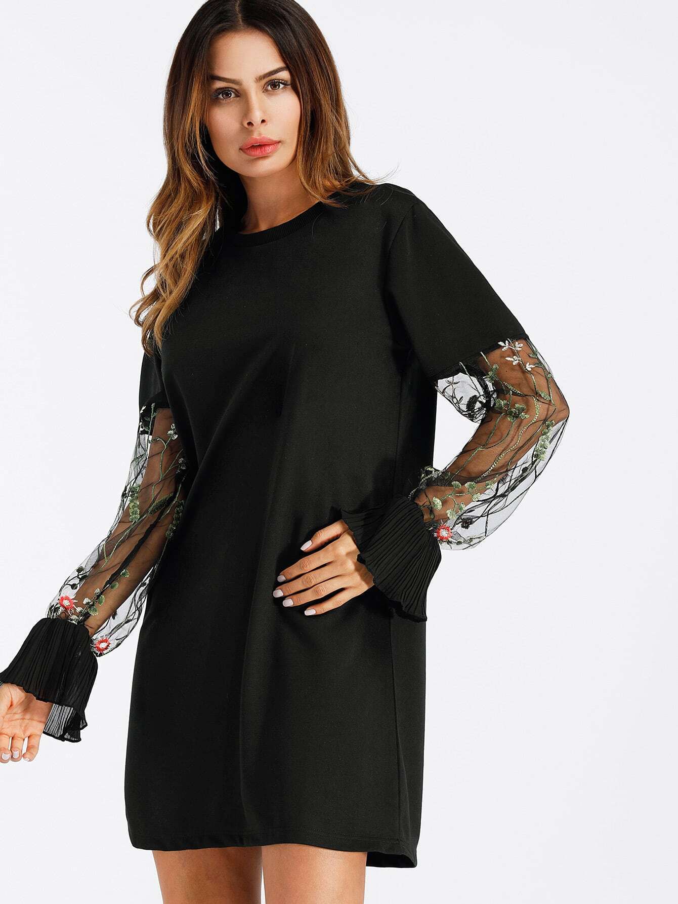 Floral Embroidered Lace Panel Dress Shein Sheinside