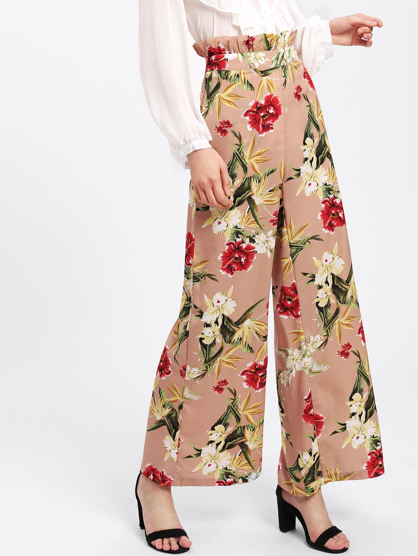 Frilled Waist Floral Palazzo Pants Shein Sheinside