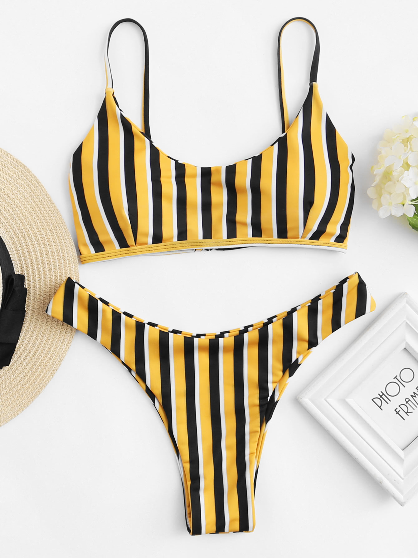 High Leg Striped Bikini Setfor Women Romwe