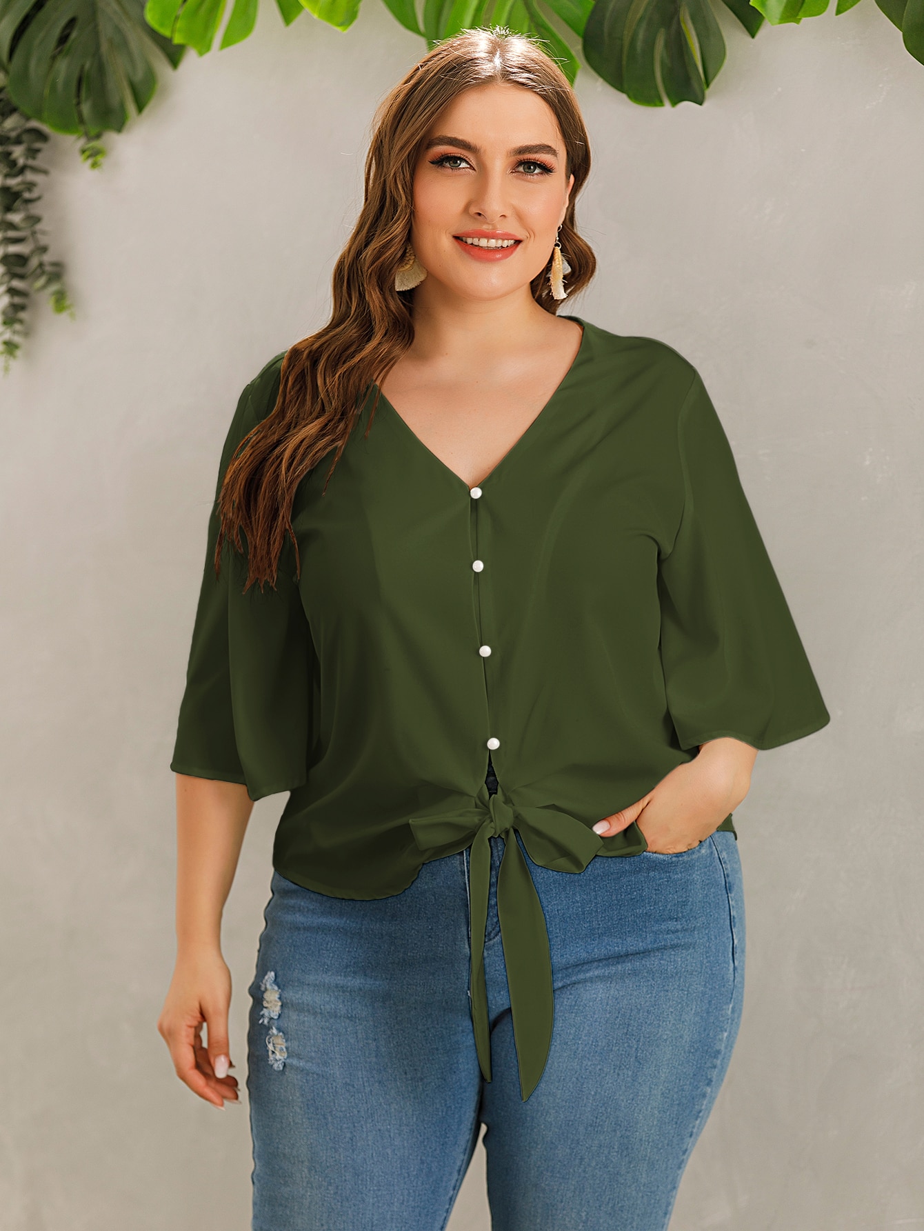 Blusas Extra Grandes Nudo Liso Casual