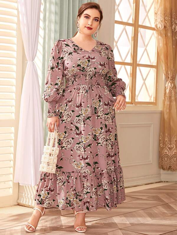 Shein Mulvari Maxi Kleid Mit Geraffter Taille Schößchensaum Und Blumen