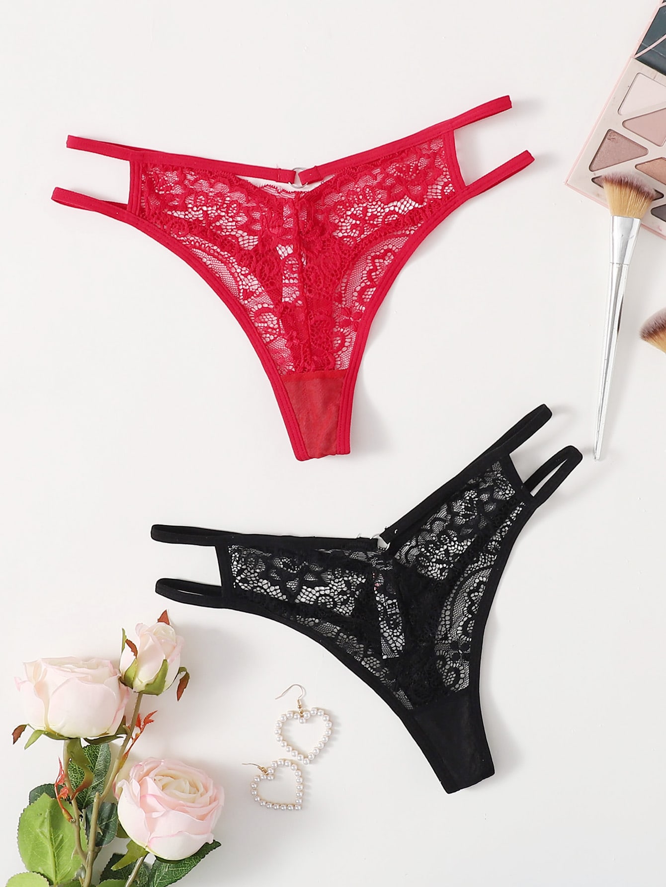 2 piezas set tangas con encaje floral