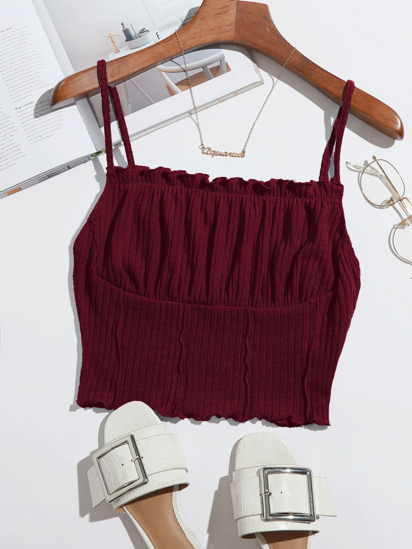 Strick Cami Top Mit Rüschen Vorn