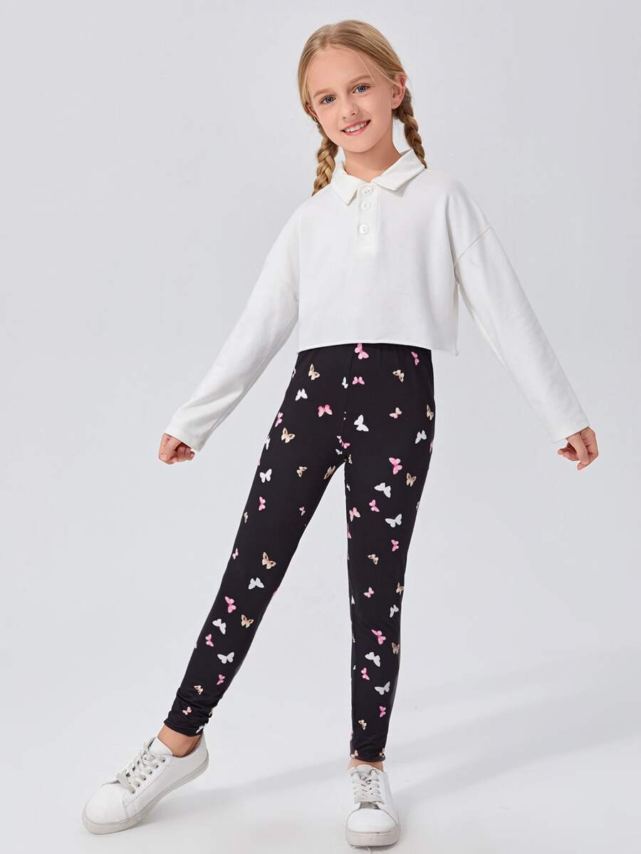 SHEIN Leggings De Impresión De Mariposa Para Niña Preadolescente | SHEIN USA