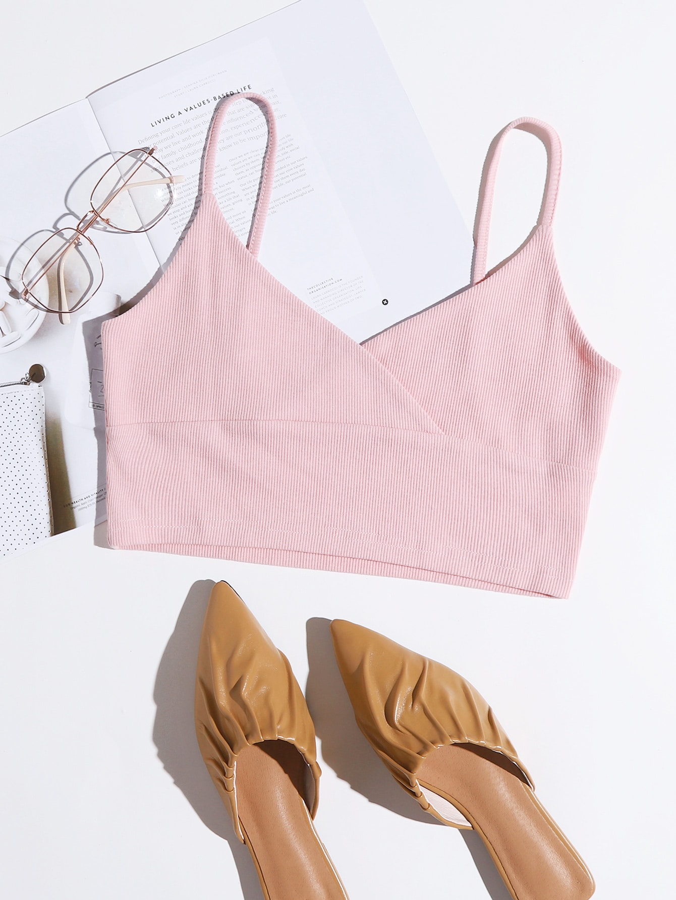 Solid Rib Knit Crop Cami Top