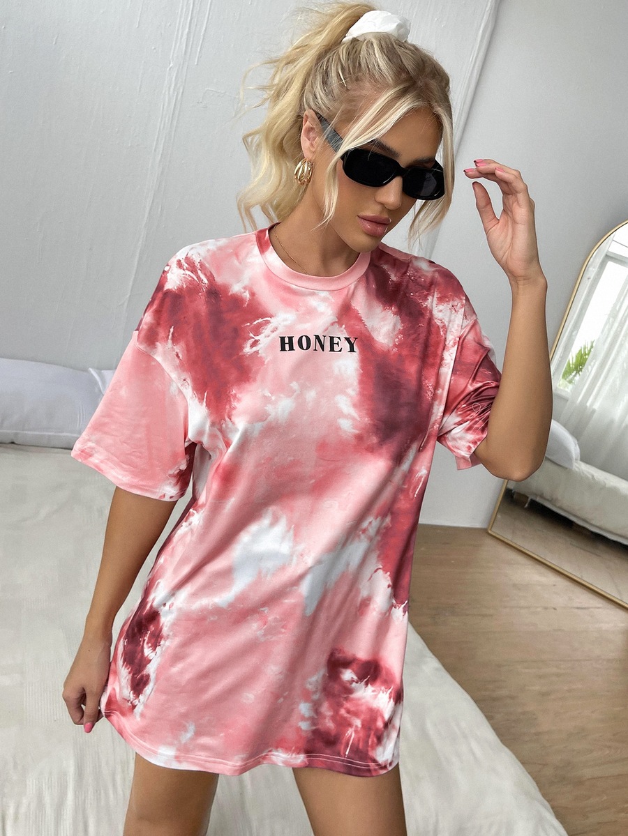 SHEIN EZwear Tie Dye Honey Graphic Tee | SHEIN UK