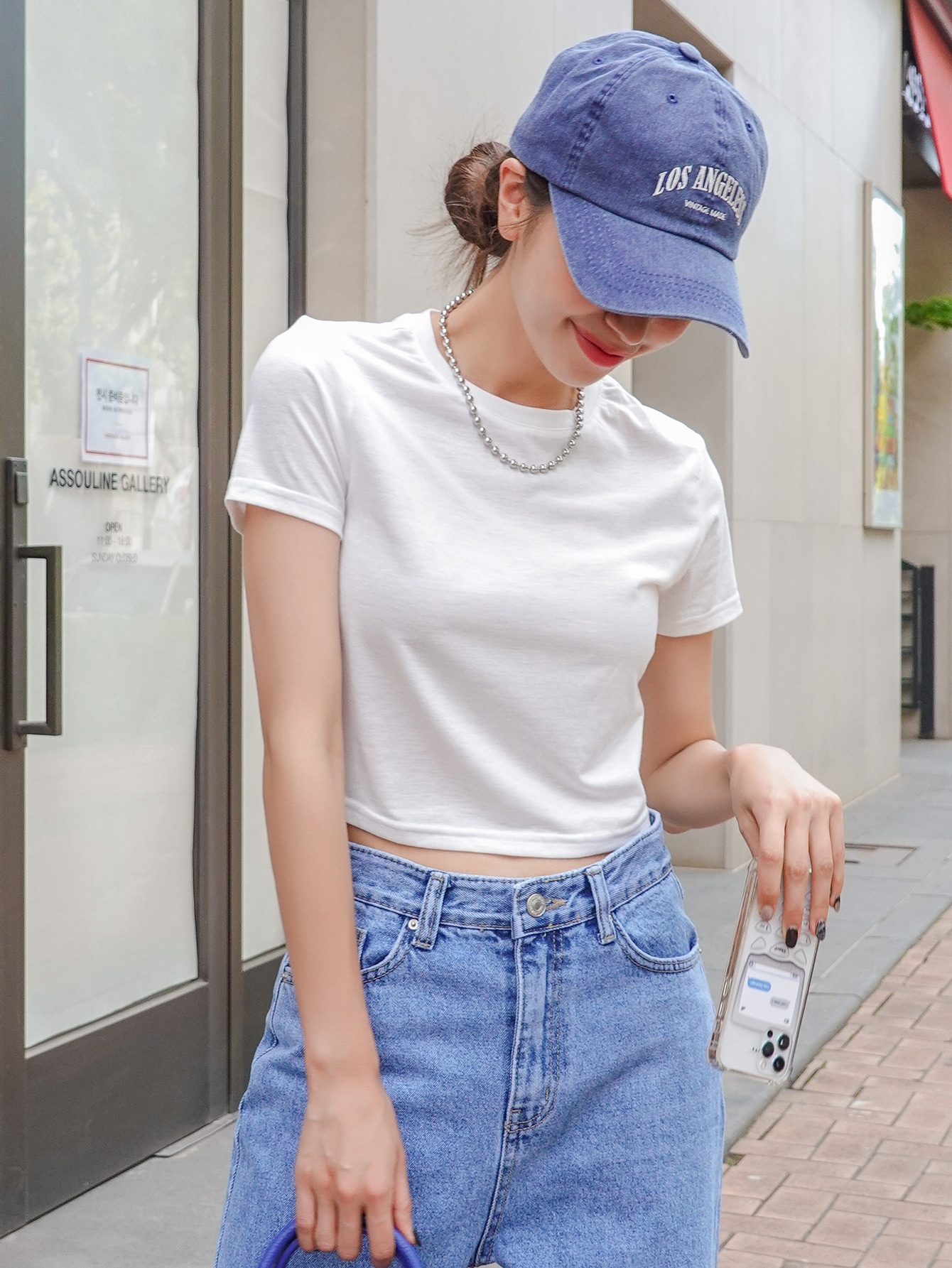 Solid Crew Neck Crop Tee