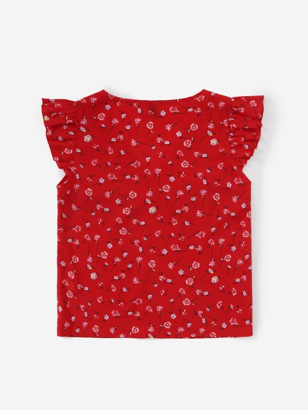 Shein Vcay Ruffle Trim Ditsy Floral Top Shein Usa