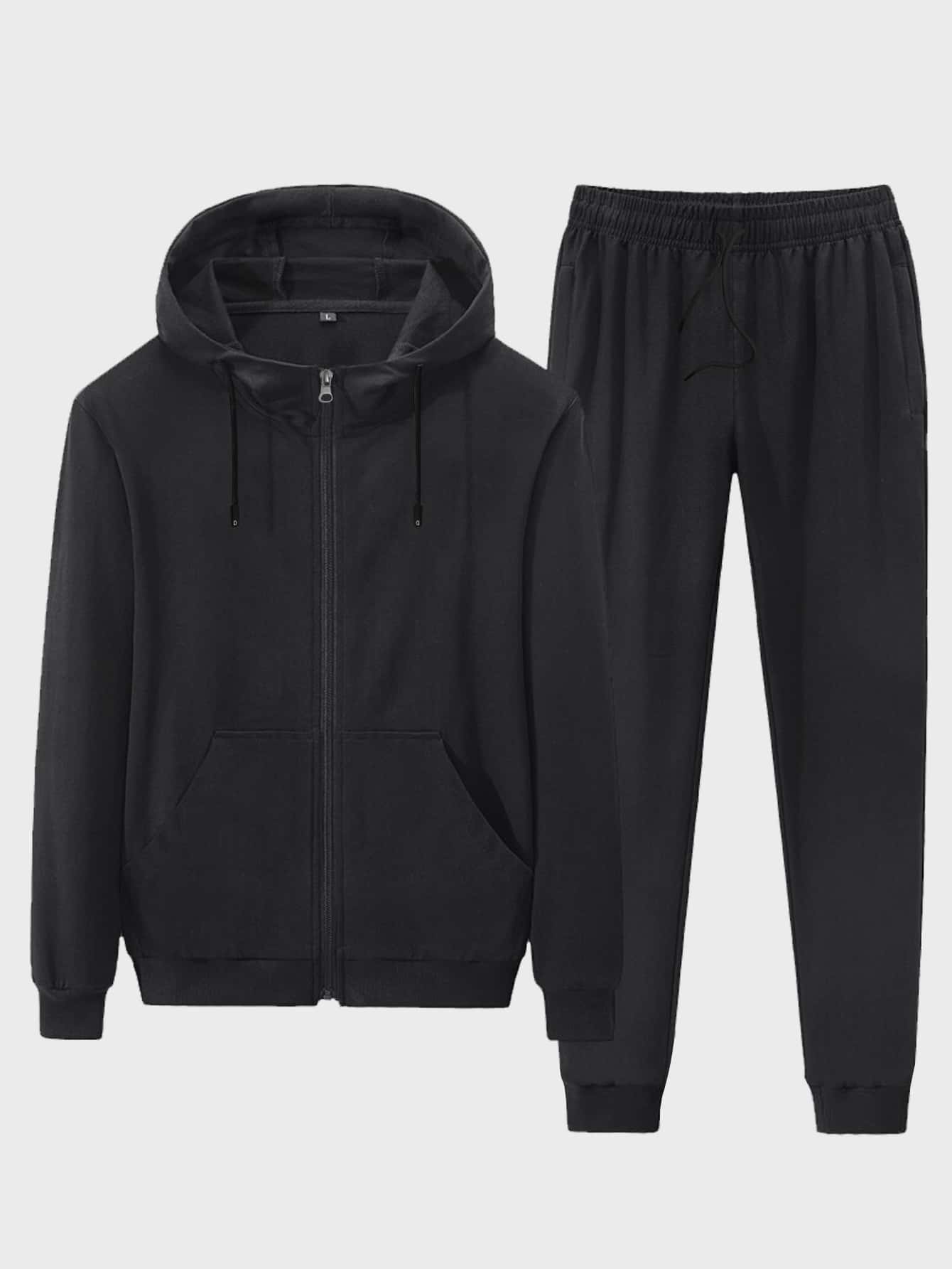 Men Zip Up Drawstring Hoodie And Sweatpants