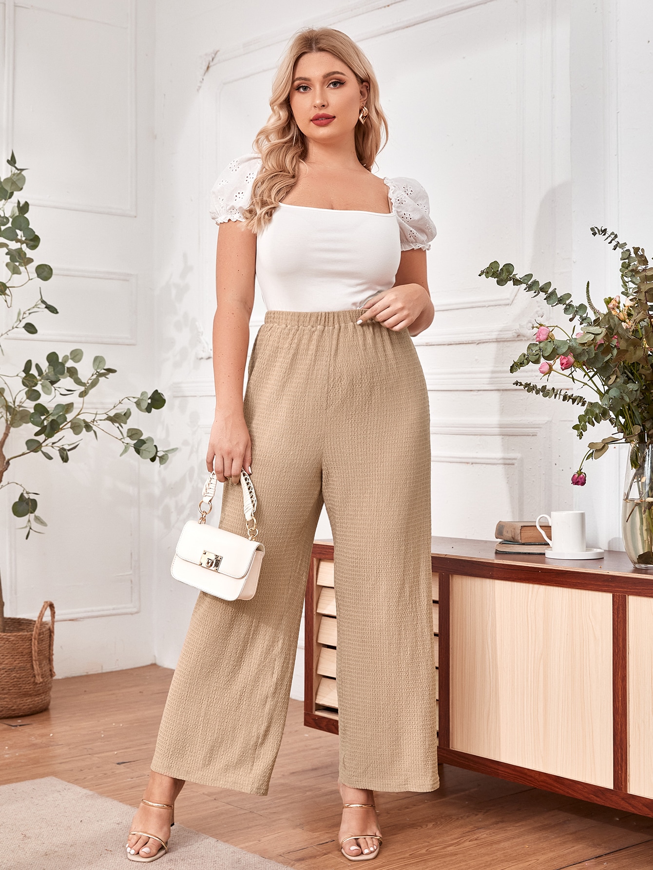 Plus Elastic Waist Palazzo Pants