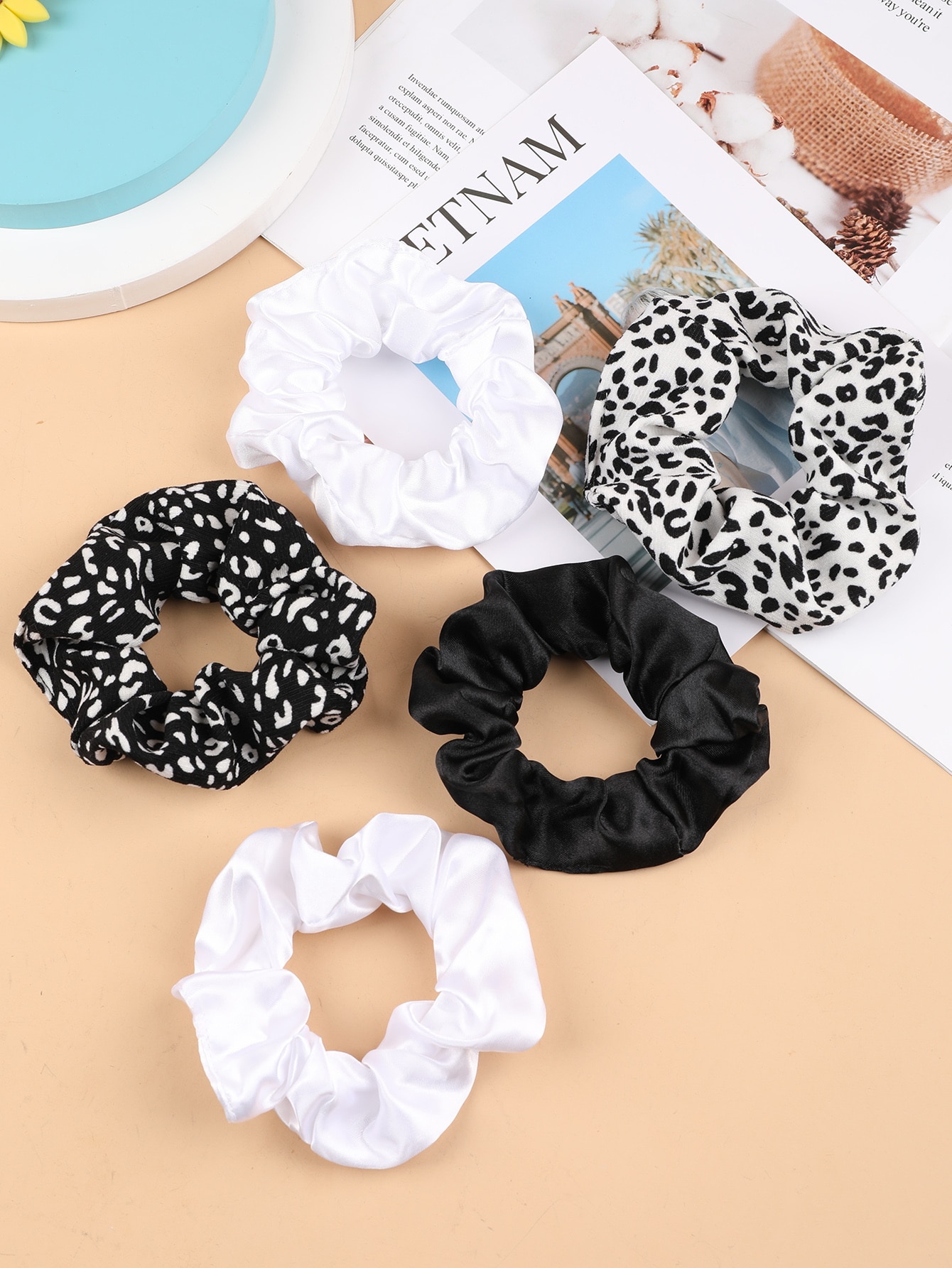 5 pezzi elastici scrunchies per capelli con stampa leopardo per bambina