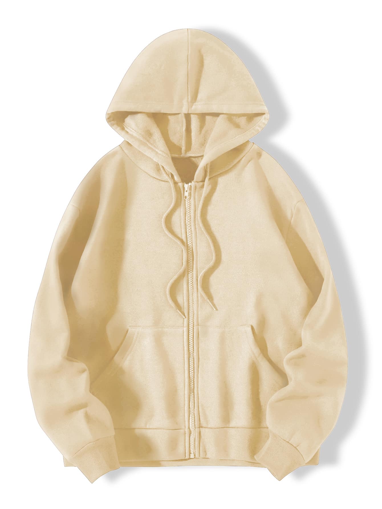 Solid Zip Up Drawstring Hoodie