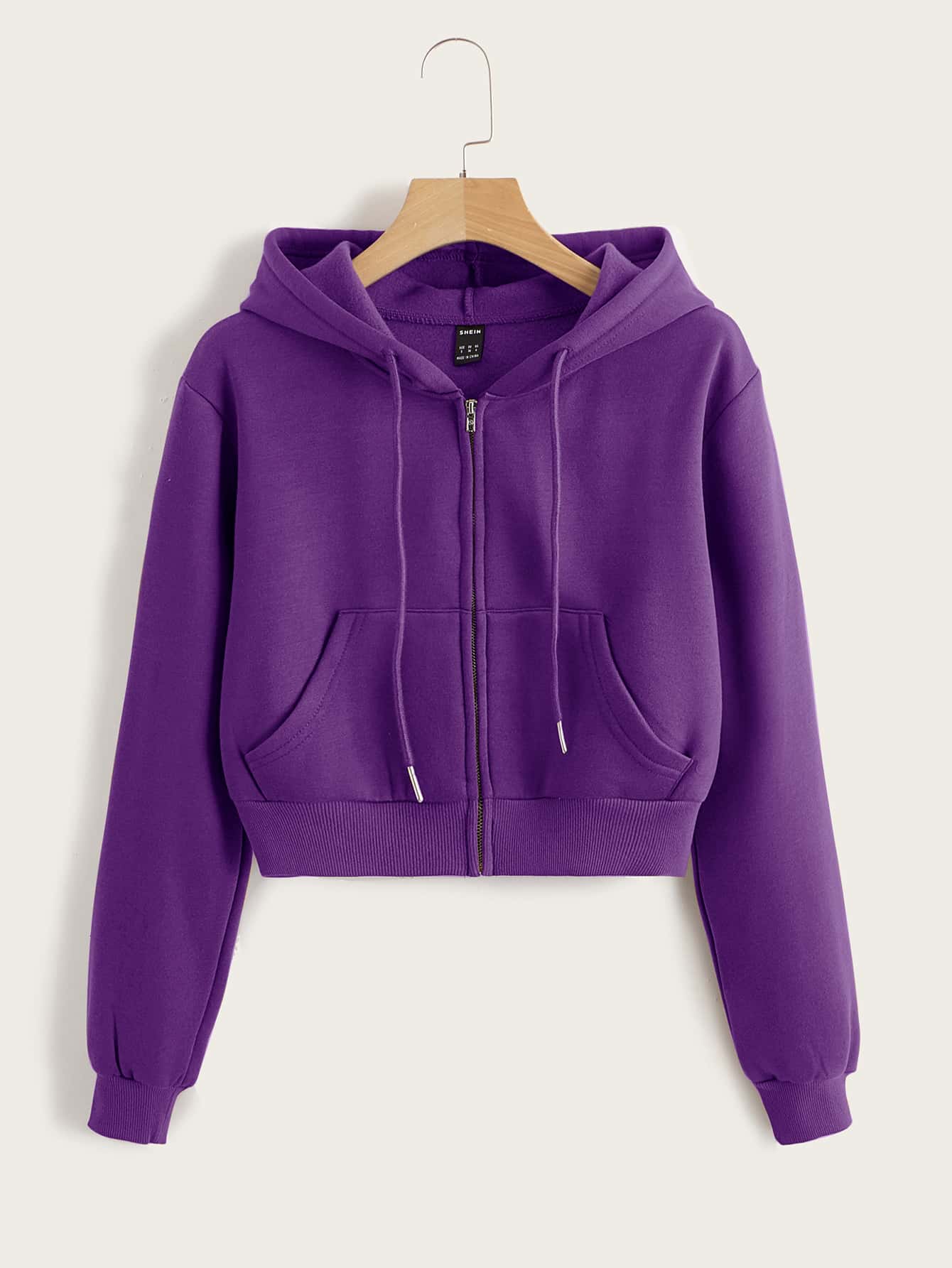 Shein Zipper Up Drawstring Hooded Sweatshirt