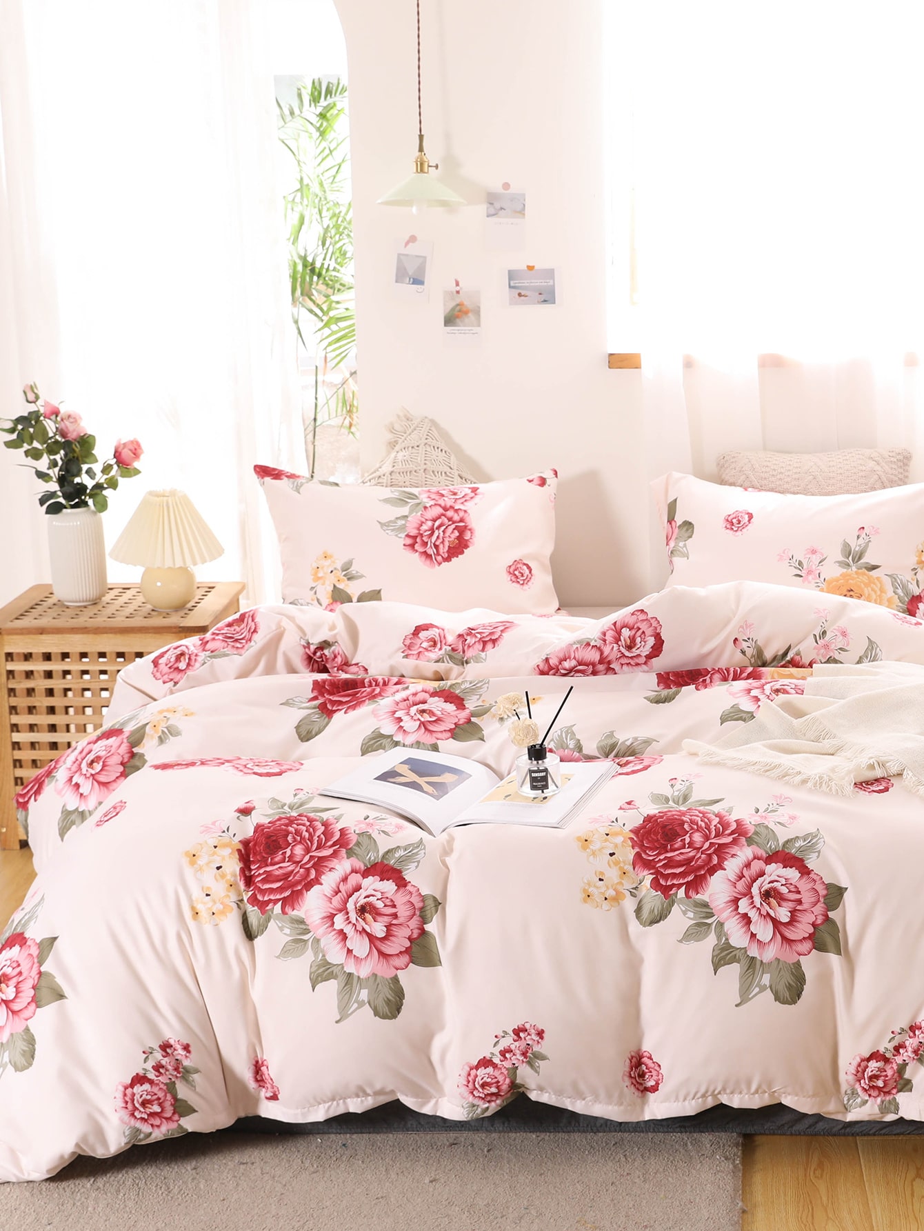 Set Colcha Sin Relleno Con Estampado De Flor