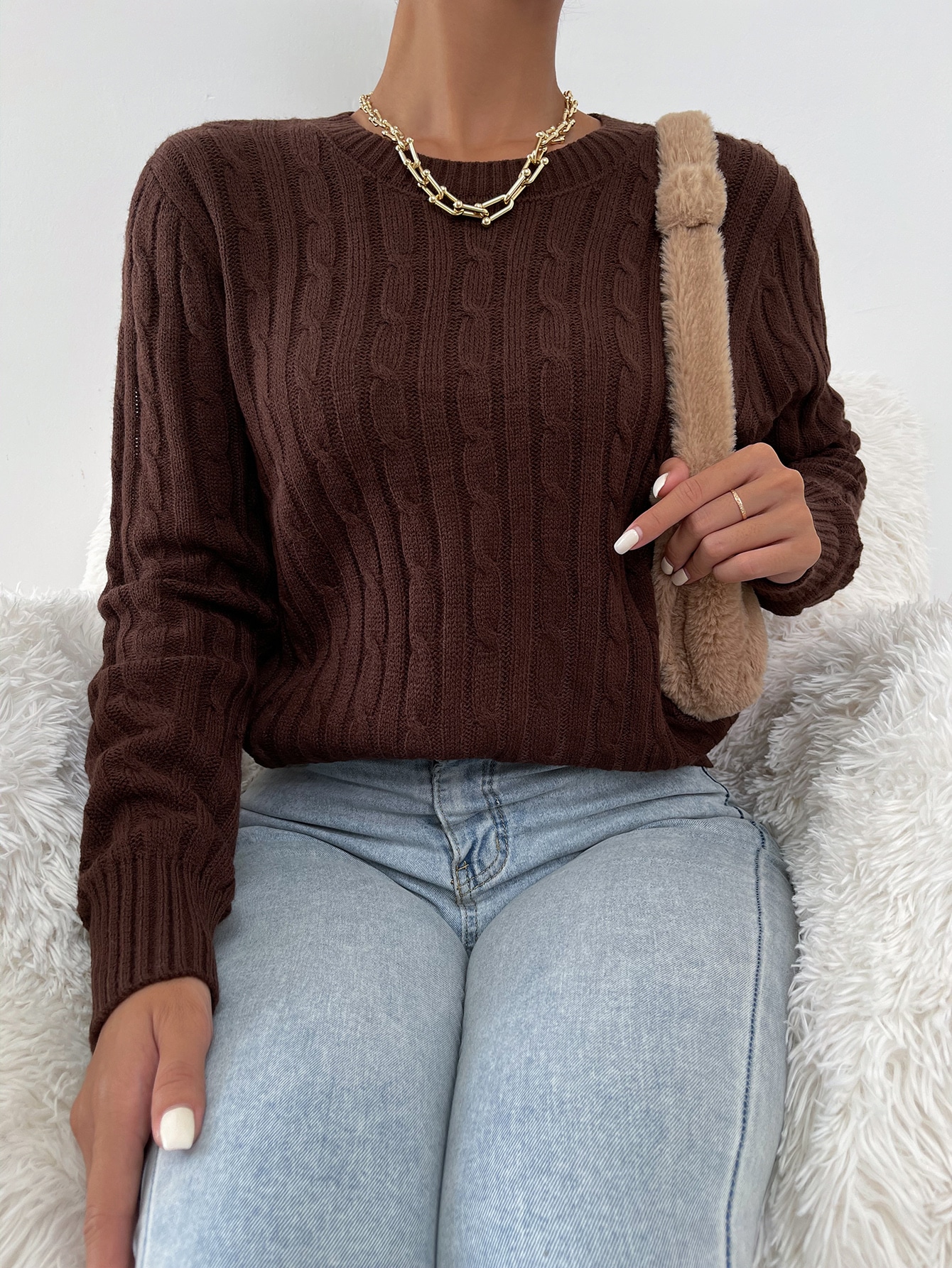 Solid Cable Knit Sweater