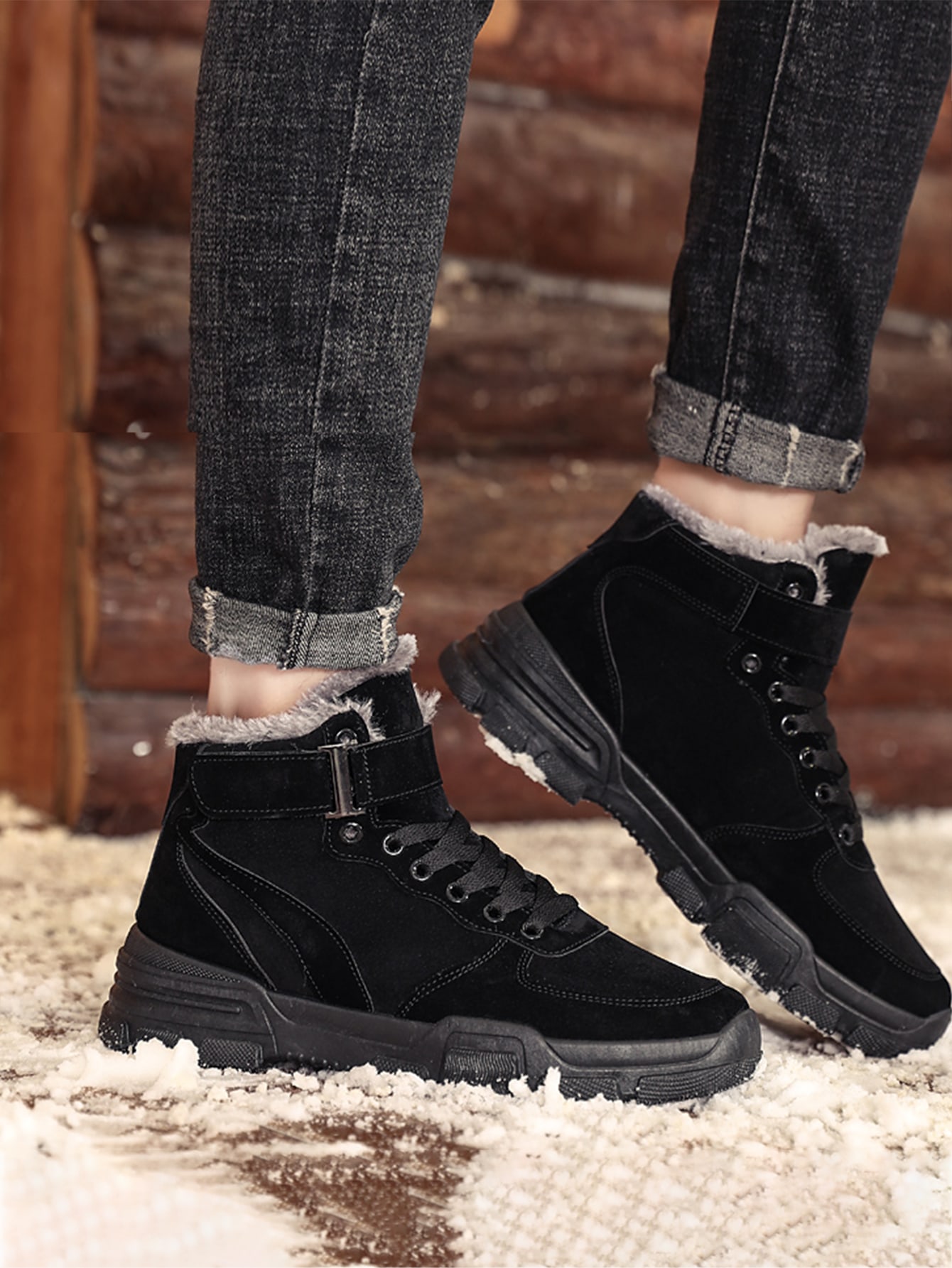 Ботинки на липучке на плюшевой подкладке для мужчины