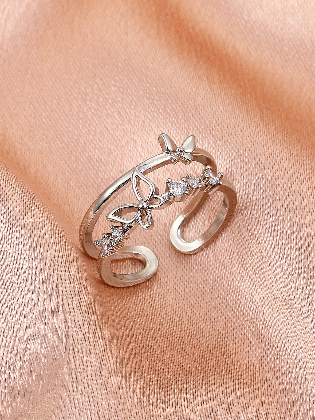 Girls Rhinestone Butterfly Decor Cuff Ring