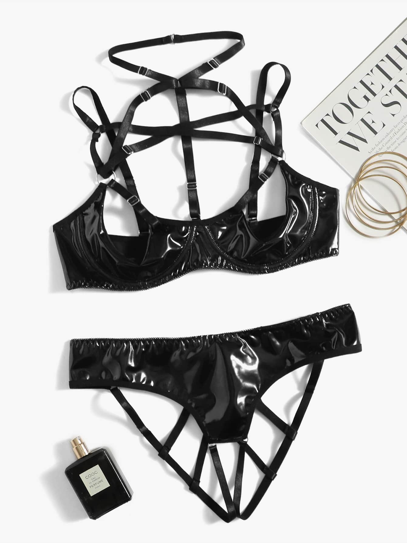 Set de lencería con abertura PU con aro