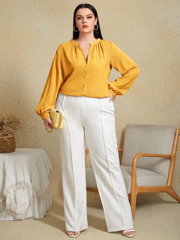 SHEIN Clasi Plus Solid Notch Neck Top | SHEIN USA