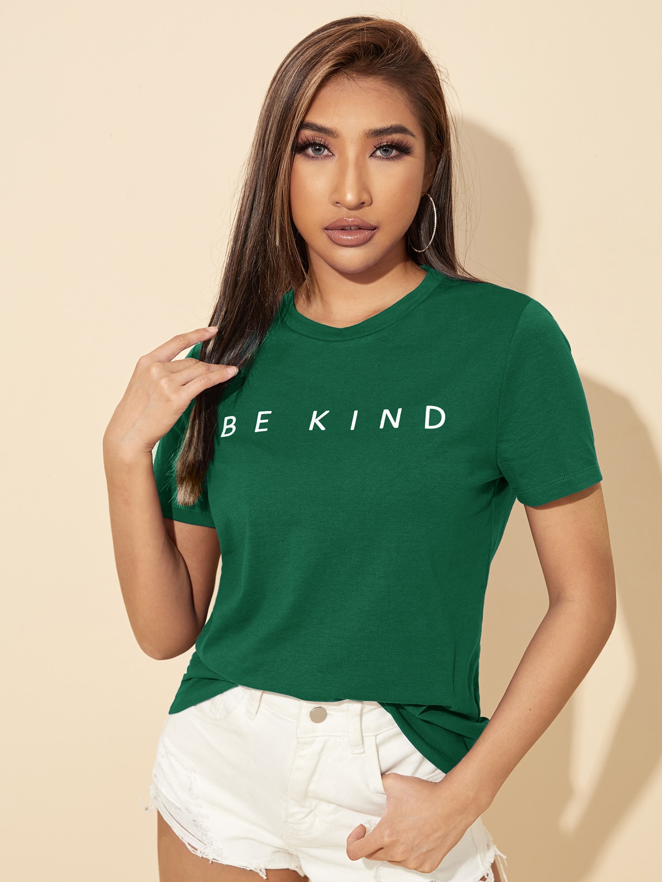 Shein Camiseta Con Estampado De Letra De Cuello Redondo