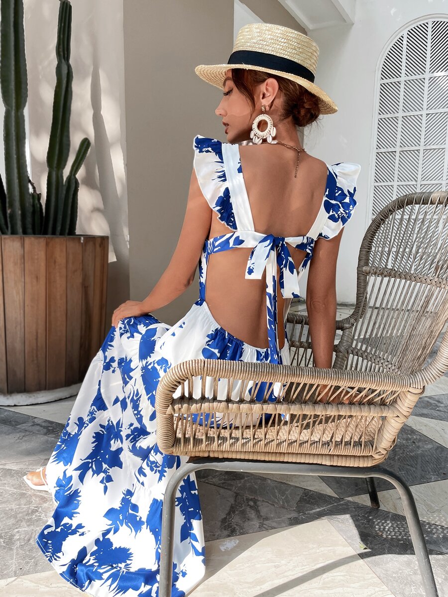 SHEIN VCAY Butterfly Sleeve Ruffle Hem Allover Floral Dress | SHEIN UK