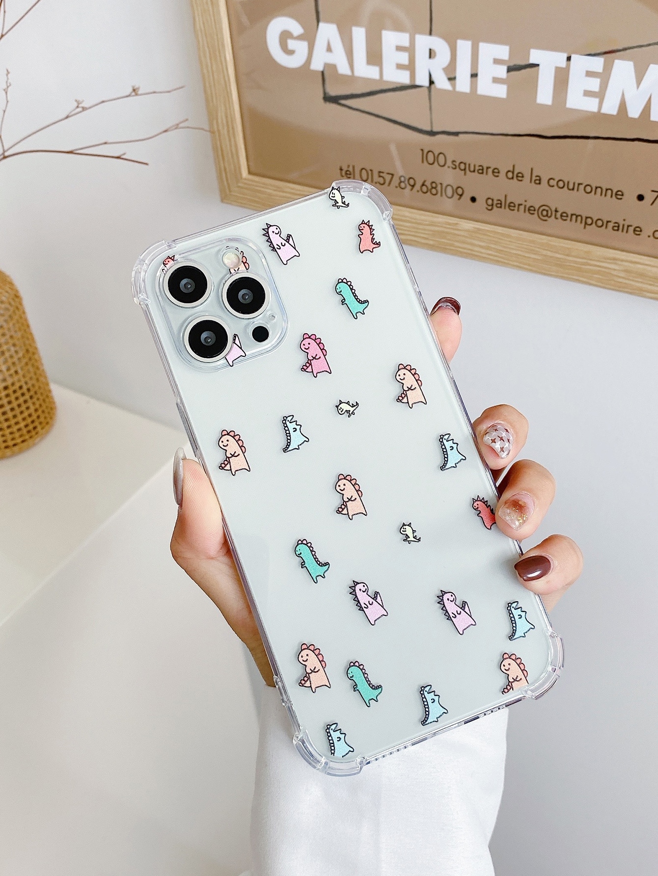Funda de celular transparente con estampado de dinosaurio de dibujos animados