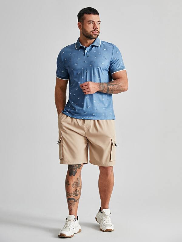 Manfinity Men Allover Bird Print Contrast Trim Polo Shirt | SHEIN USA