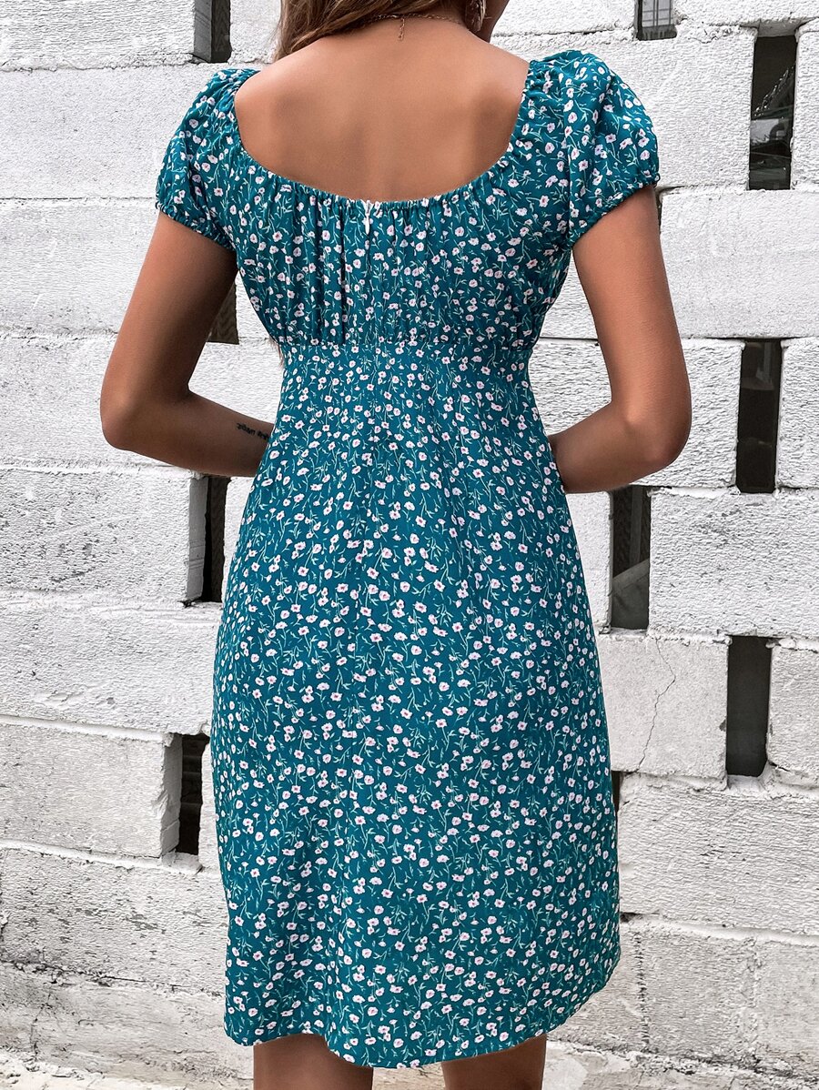 SHEIN LUNE Ditsy Floral Puff Sleeve Dress SHEIN USA
