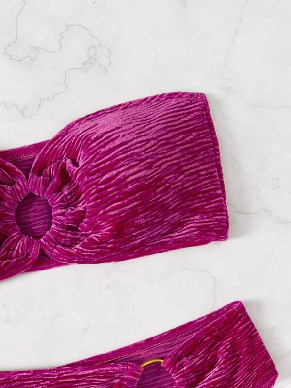 Shein Swim Chicsea Velvet Bikini Set Ring Linked Bandeau Bra And High