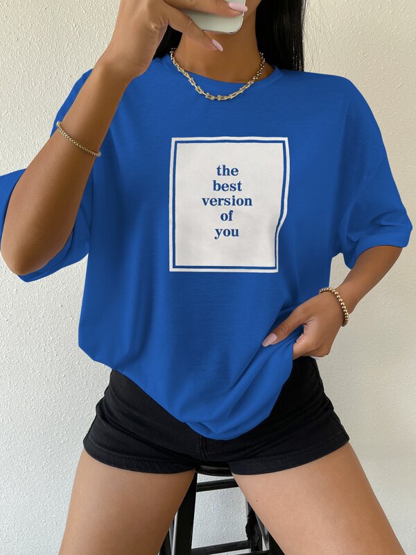 Slogan Graphic Drop Shoulder Tee Shein Usa