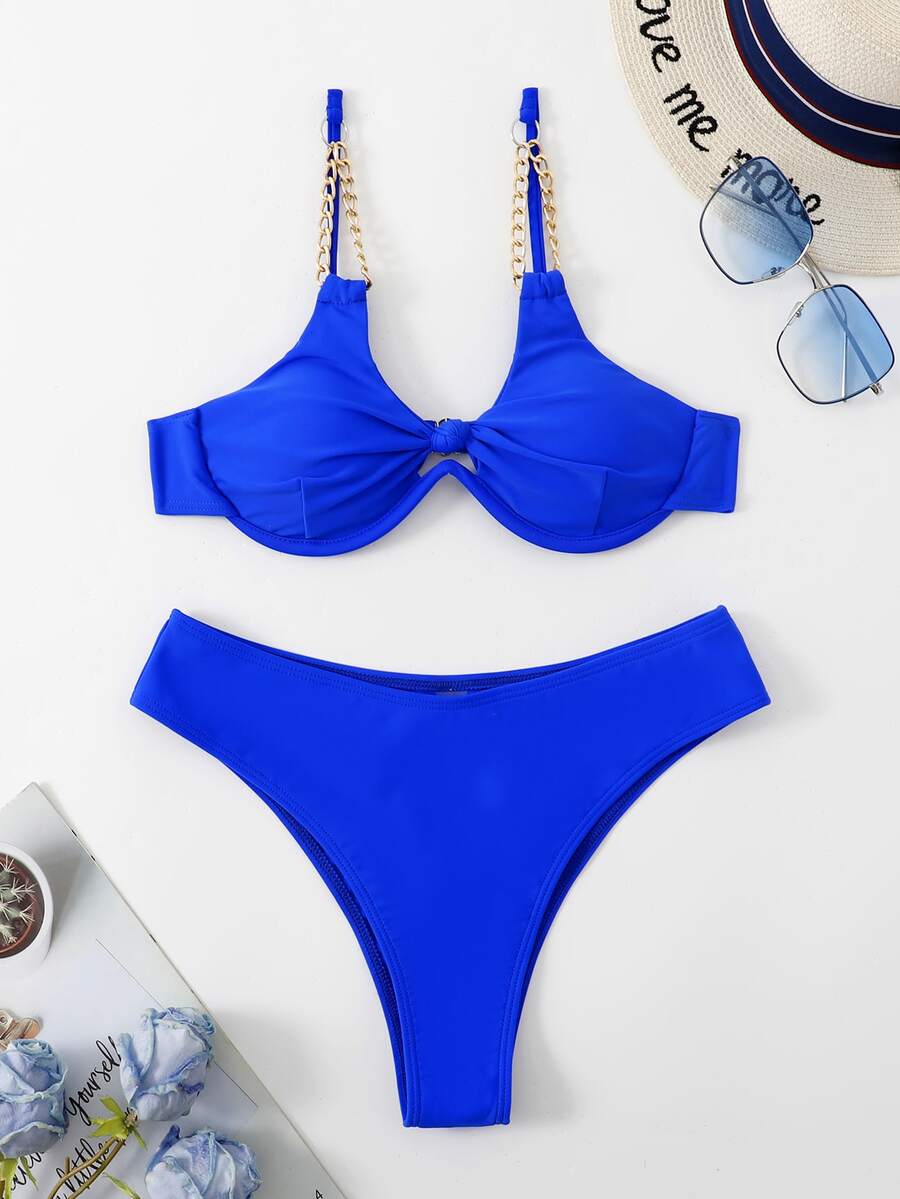 Chain Detail Cut Out Underwire High Cut Bikini Swimsuit Shein Usa