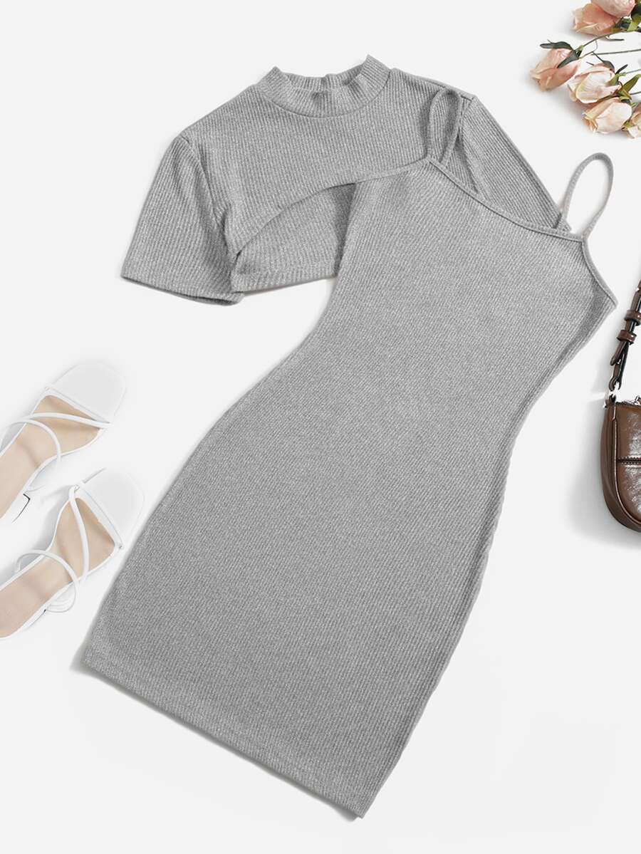 Shein Essnce Super Crop Top Mit And Rippenstrick Figurbetontes Kleid